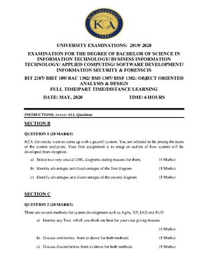 OOP Assignment - OBJECT ORIENTED PROGRAMMING KCAU BBIT 2 TOWN CAMPUS QUESTION ONE (a ...