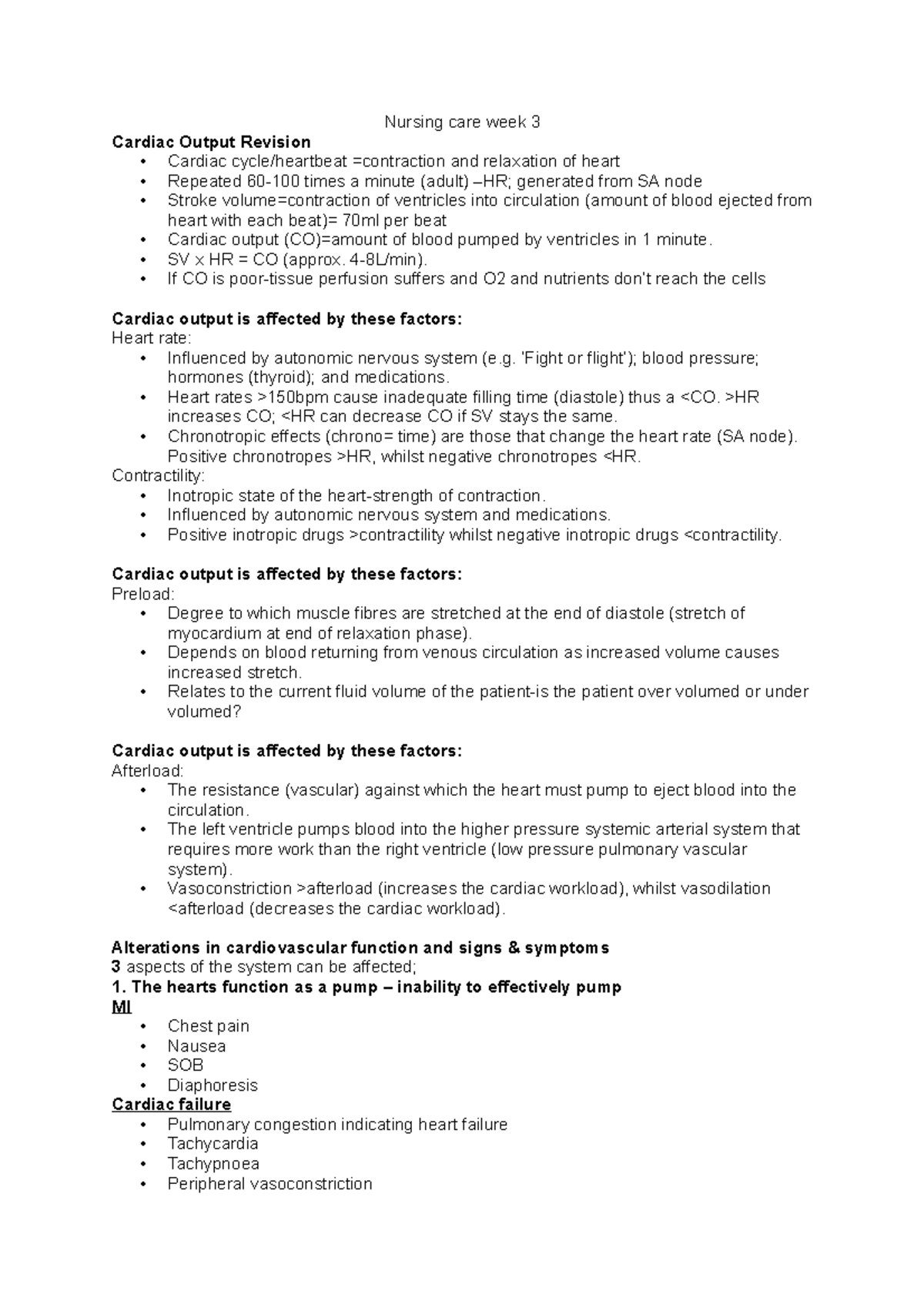 Nursing care week 3 - week 3 - Nursing care week 3 Cardiac Output ...