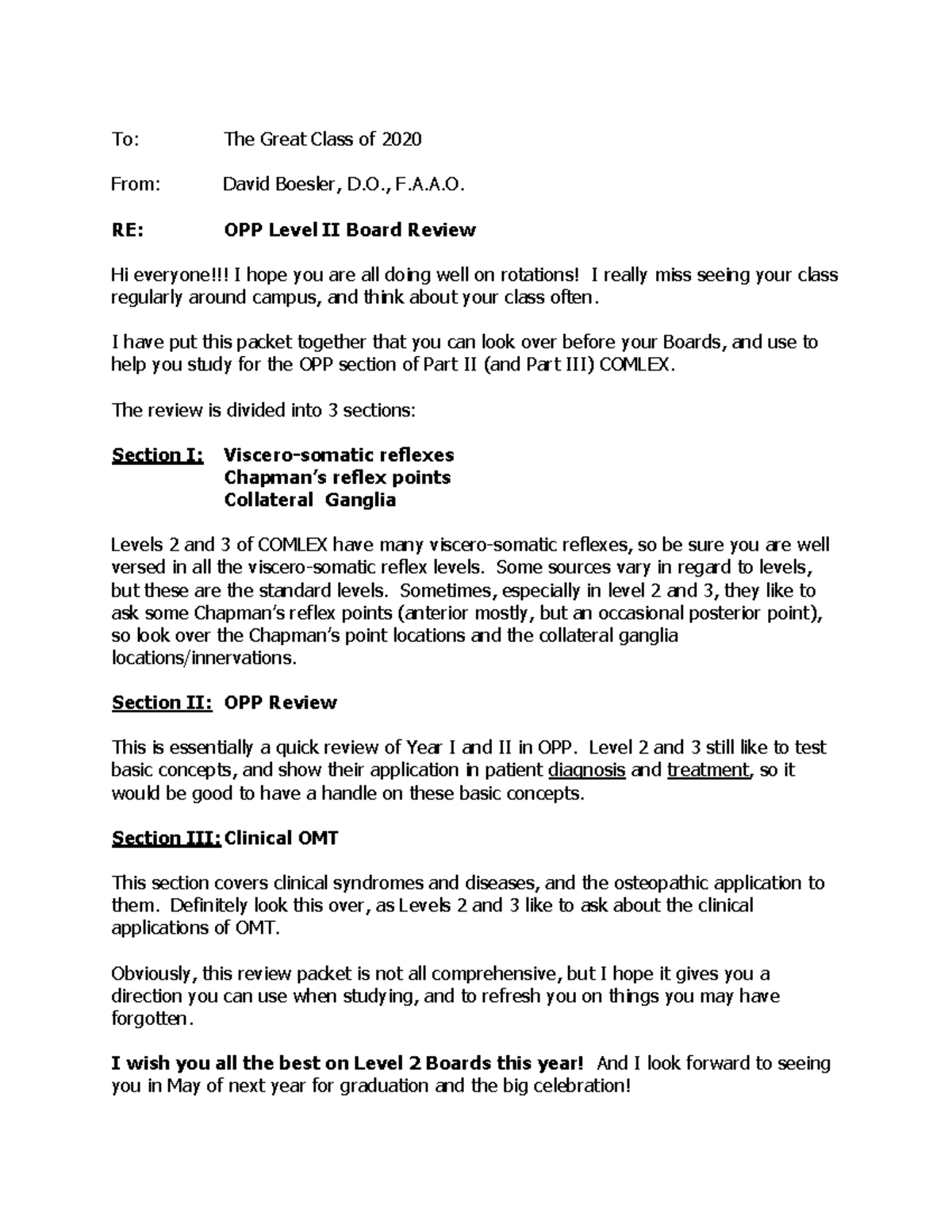 Level II OPP Board Review 2019 - To: The Great Class of 2020 From ...
