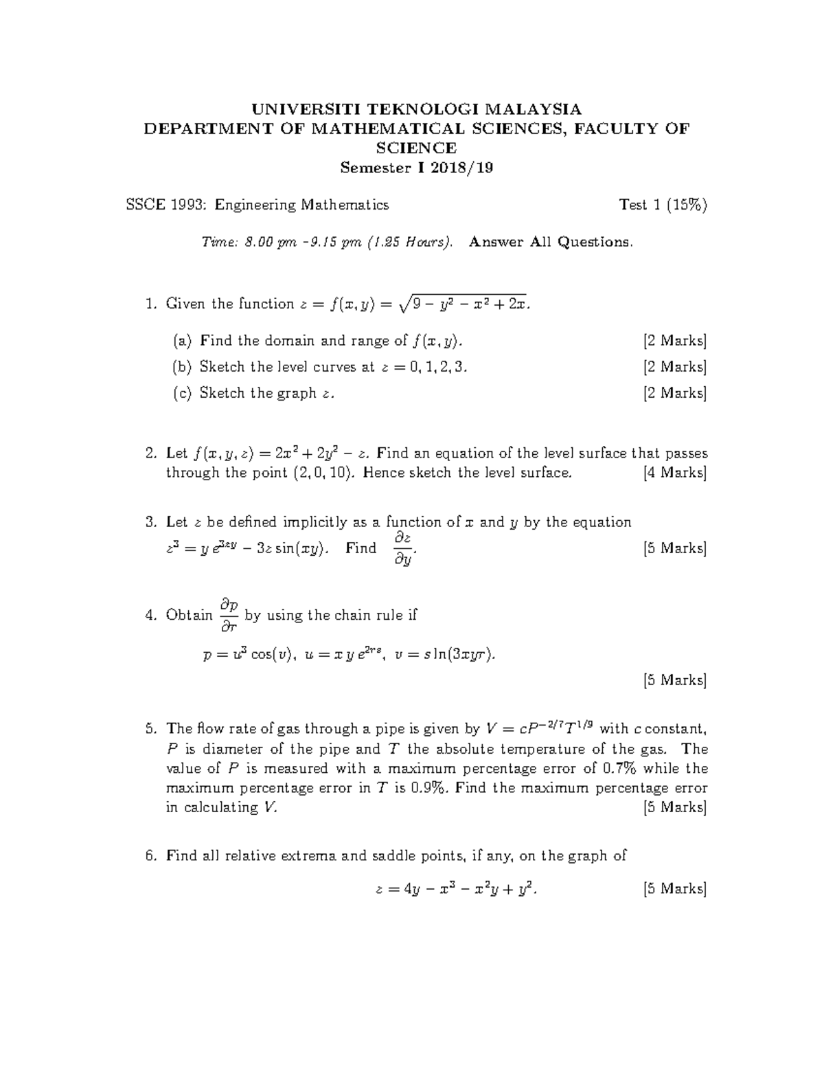 Test 1 January 2018, questions - UNIVERSITI TEKNOLOGI MALAYSIA ...