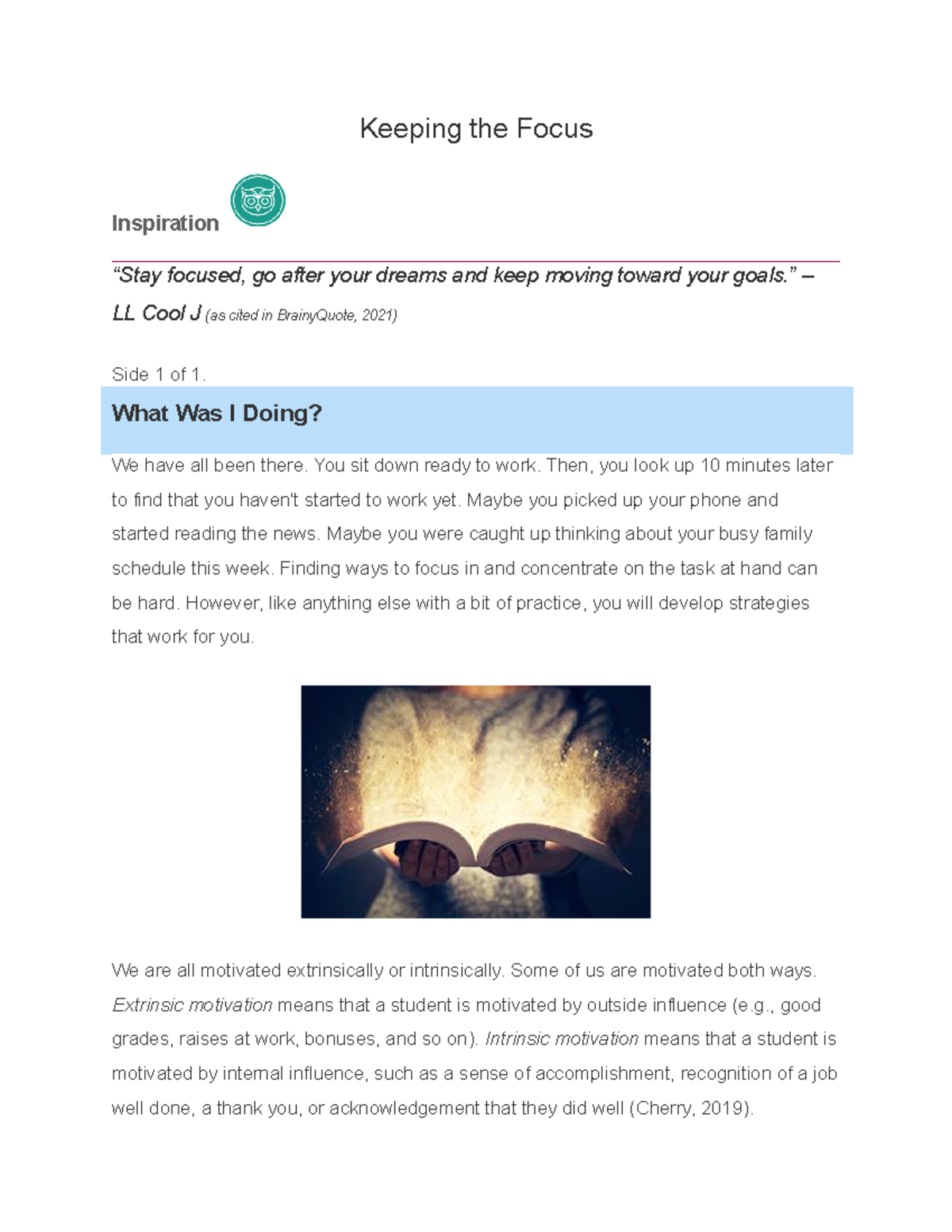 Unit 4(10) Keeping the Focus - Keeping the Focus Inspiration “Stay ...