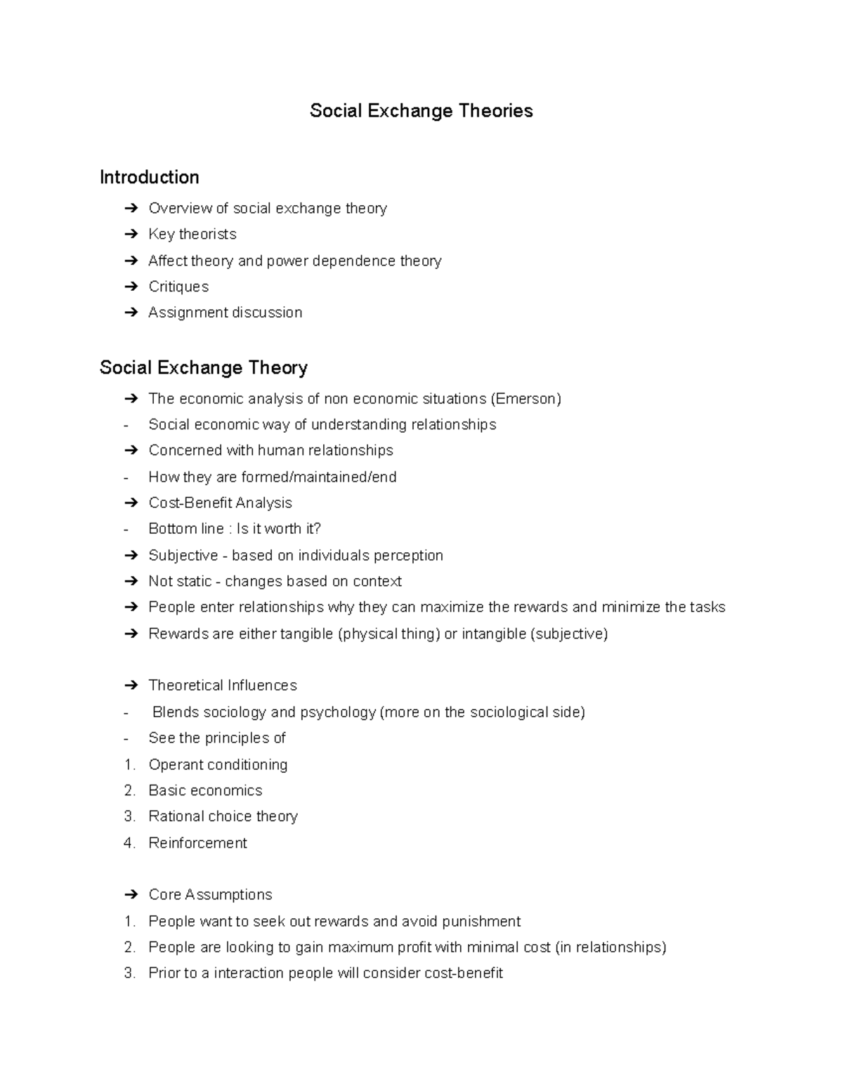Lecture 5, Social Exchange Theories - Social Exchange Theories ...