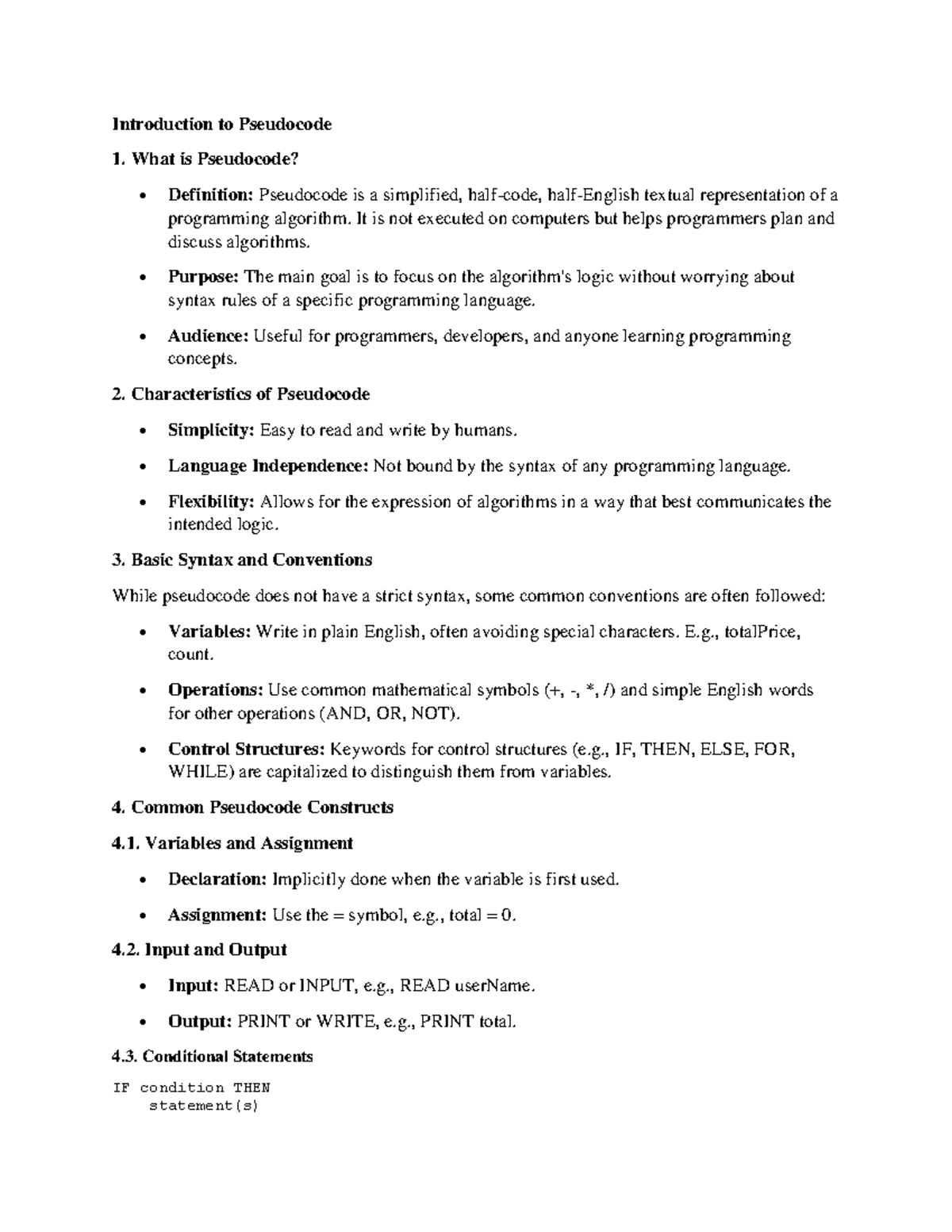 Introduction To Pseudocode Kit For Understanding Introduction To