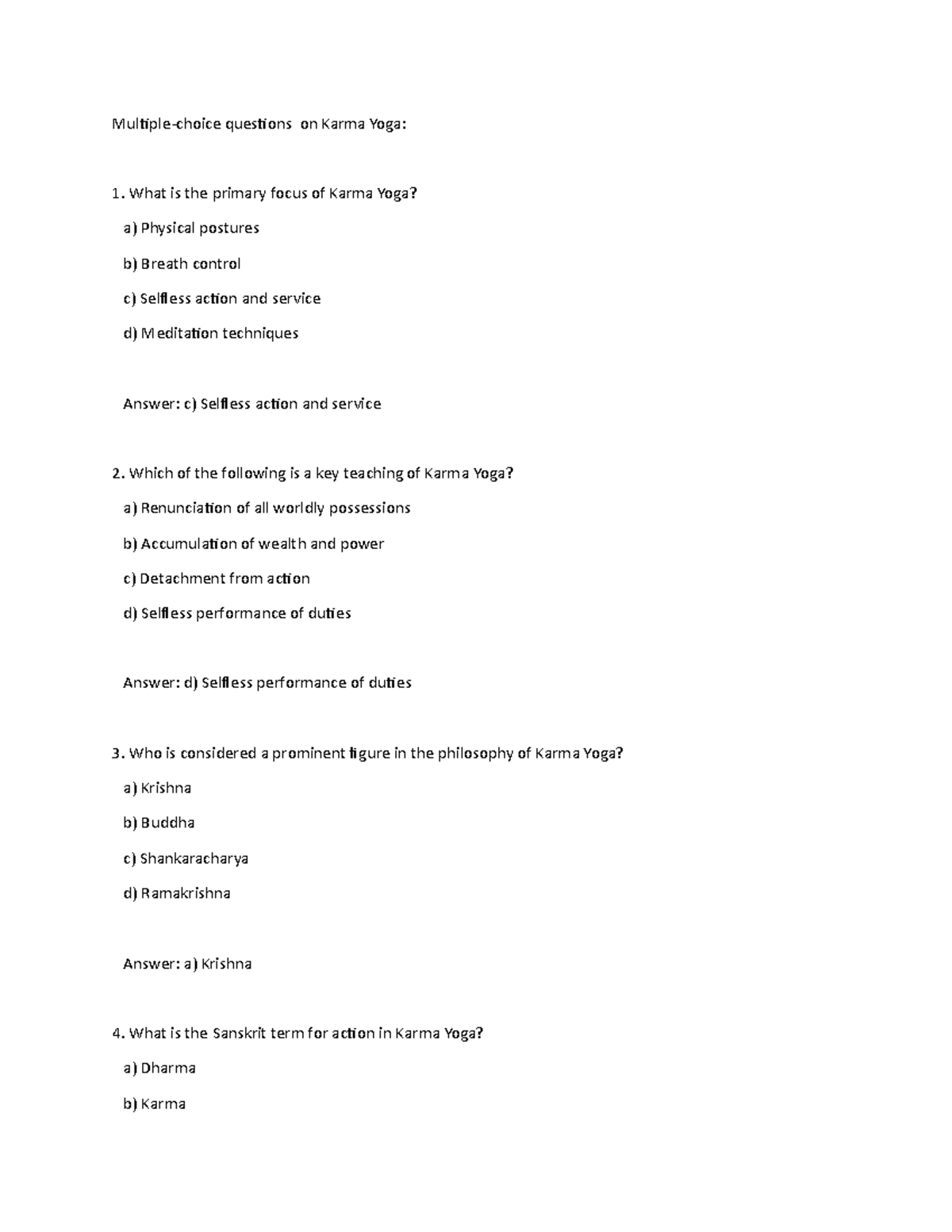 Karma Yoga - Multiple-choice questions on Karma Yoga: What is the ...