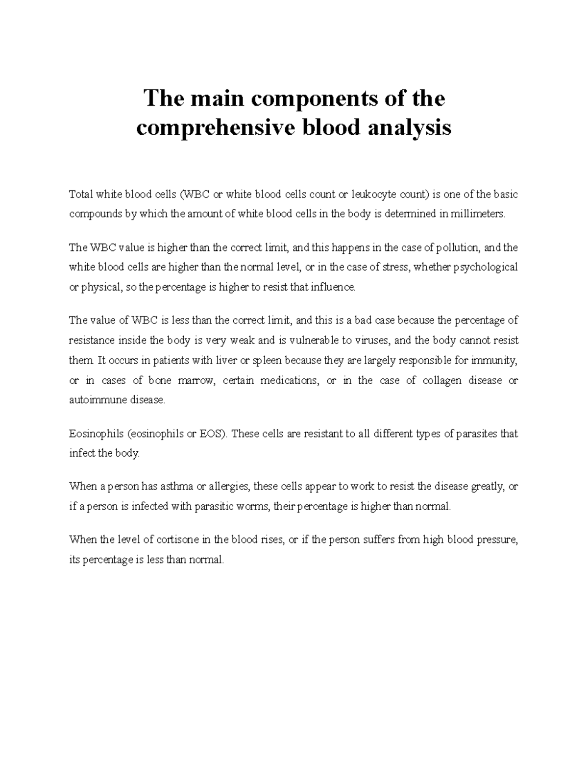 The main components of the comprehensive blood analysis - The main ...