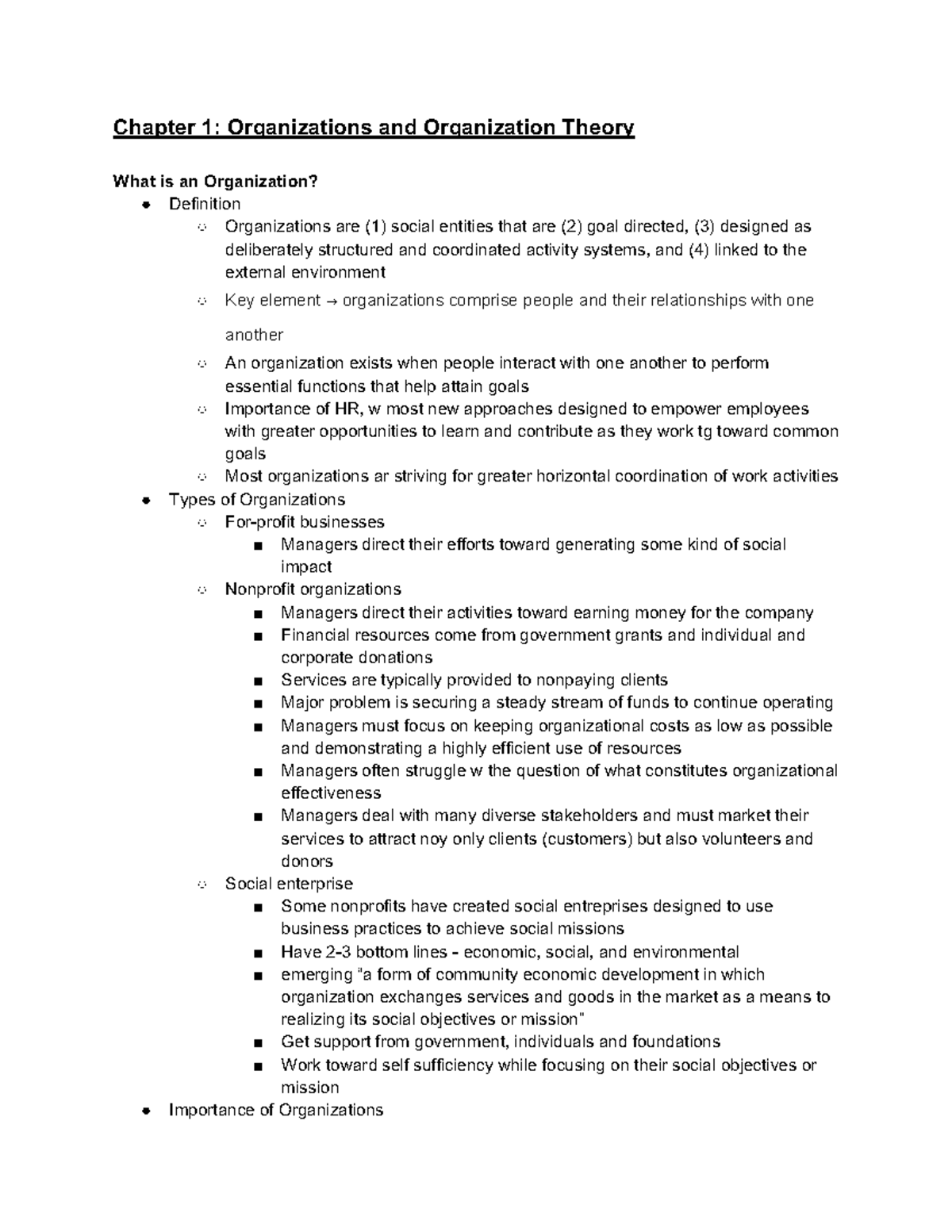Midterm Textbook Notes - Chapter 1: Organizations and Organization ...