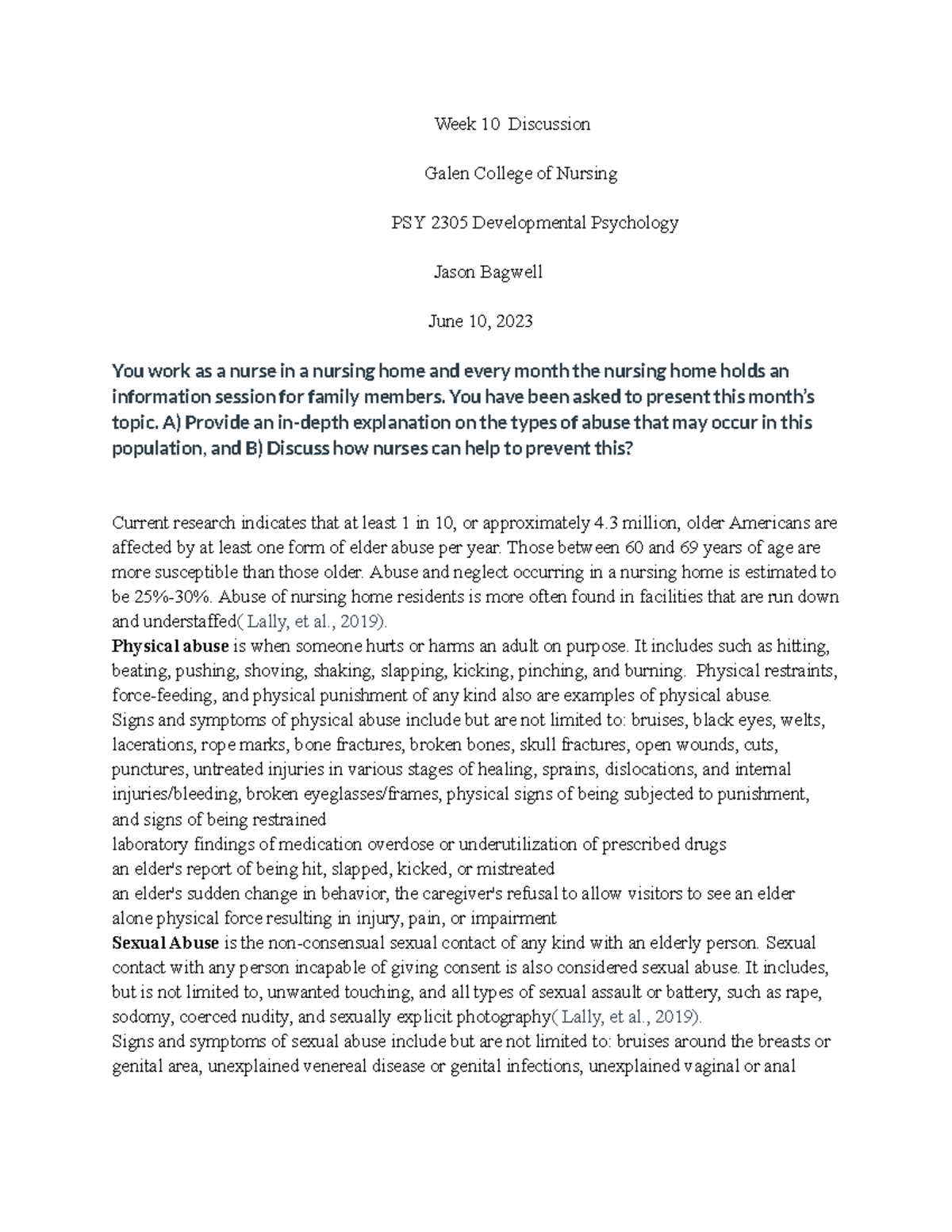 Week 10 discussion - Week 10 Discussion Galen College of Nursing PSY ...