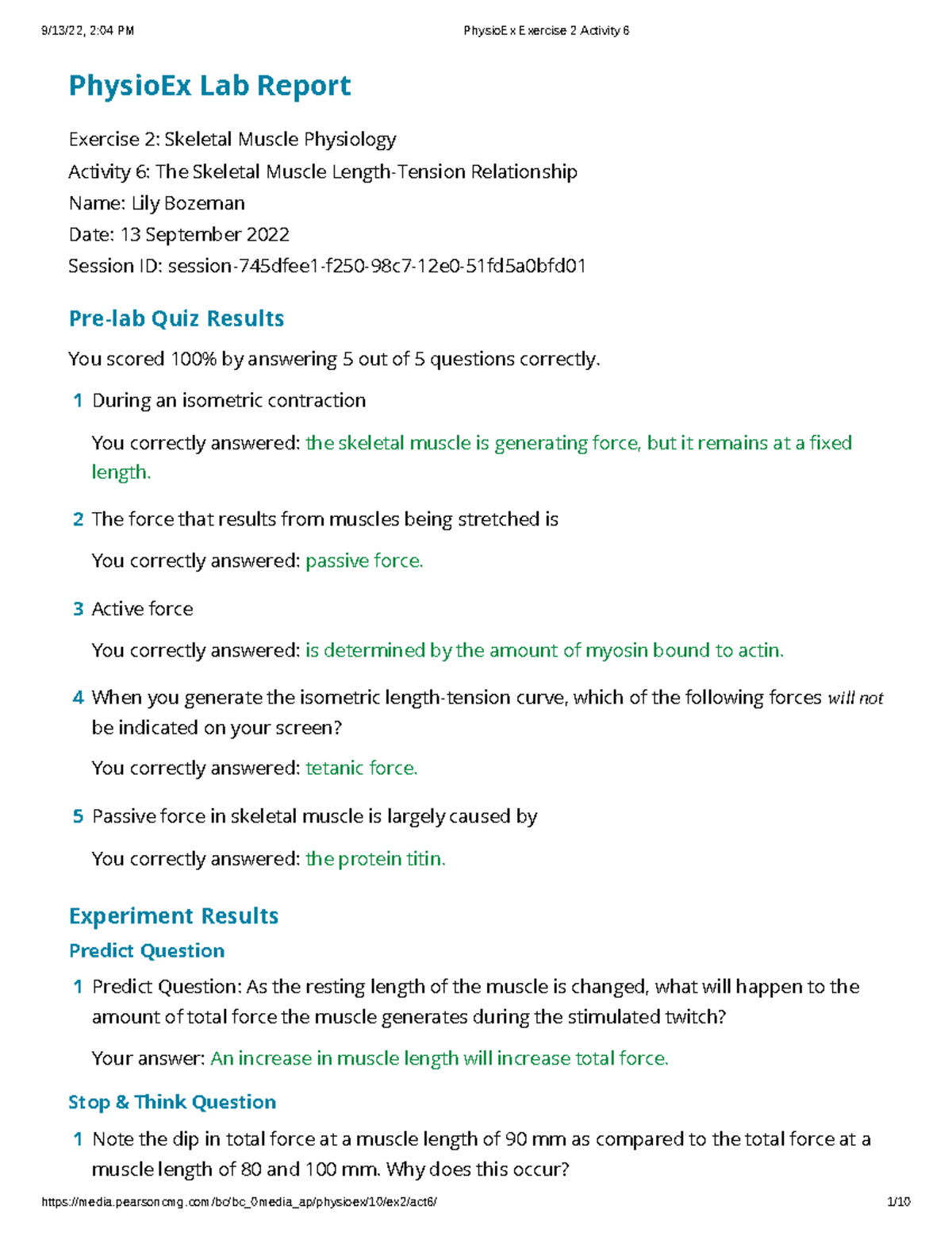 Physio Ex Exercise 2 Activity 6 - PhysioEx Lab Report Exercise 2 ...