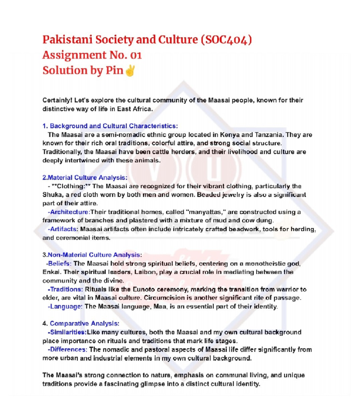 Soc404 Assignment Solution By Pin ️ - Cultural Anthropology - Studocu