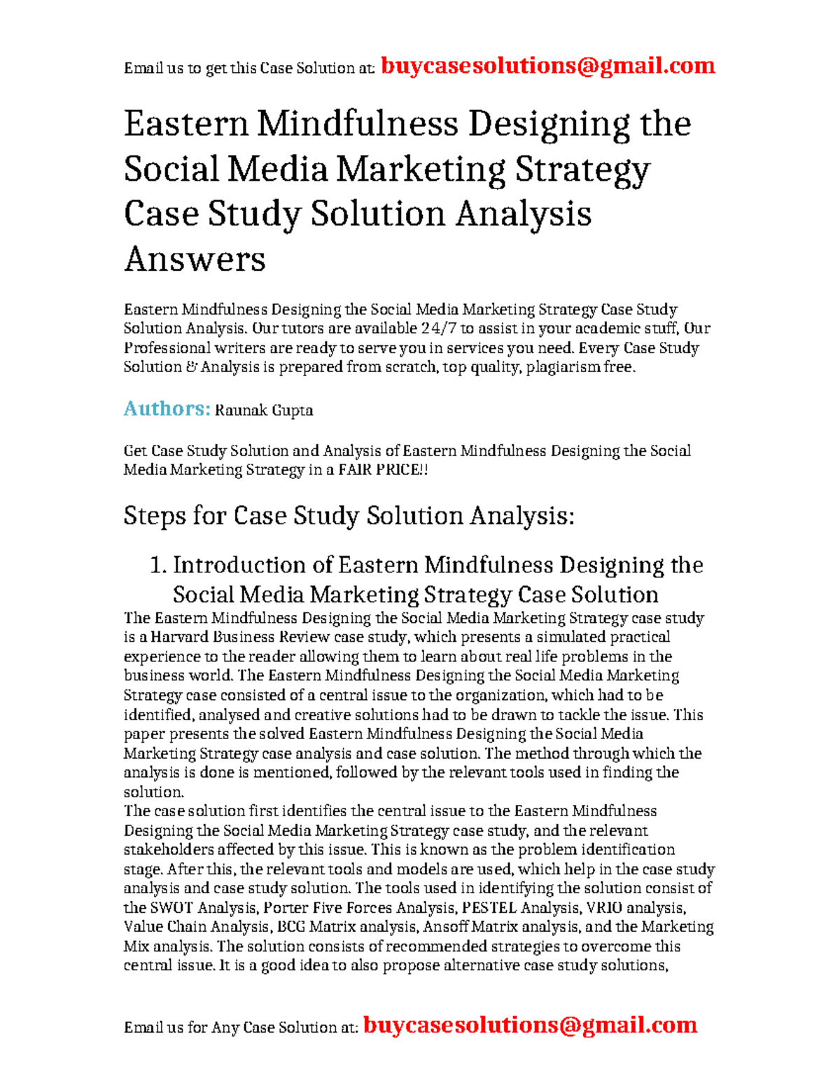 Case Solution Eastern Mindfulness Designing the Social Media Marketing ...