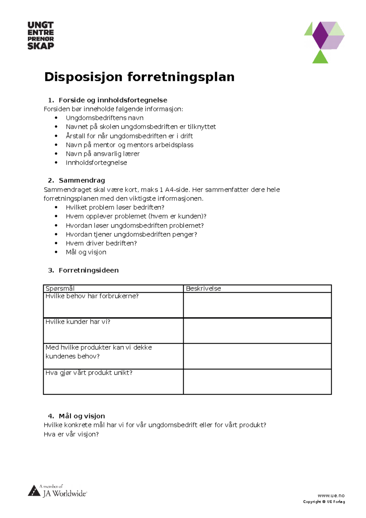 Forretningsplan-UB-1 - Disposisjon forretningsplan 1. Forside og ...