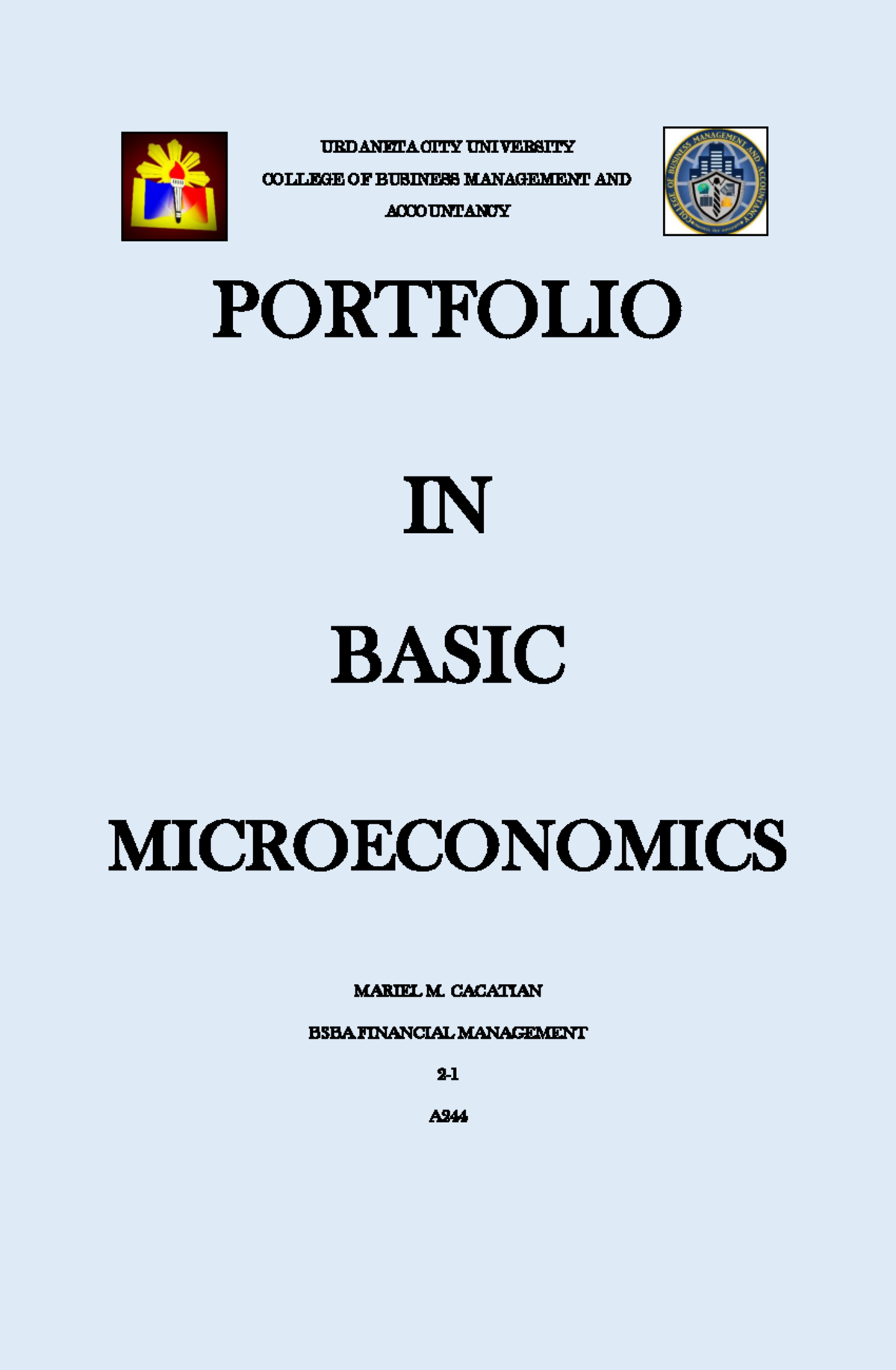 PORTFOLIO IN BASIC MICROECONOMICS - URDANETA CITY UNIVERSITY COLLEGE OF ...