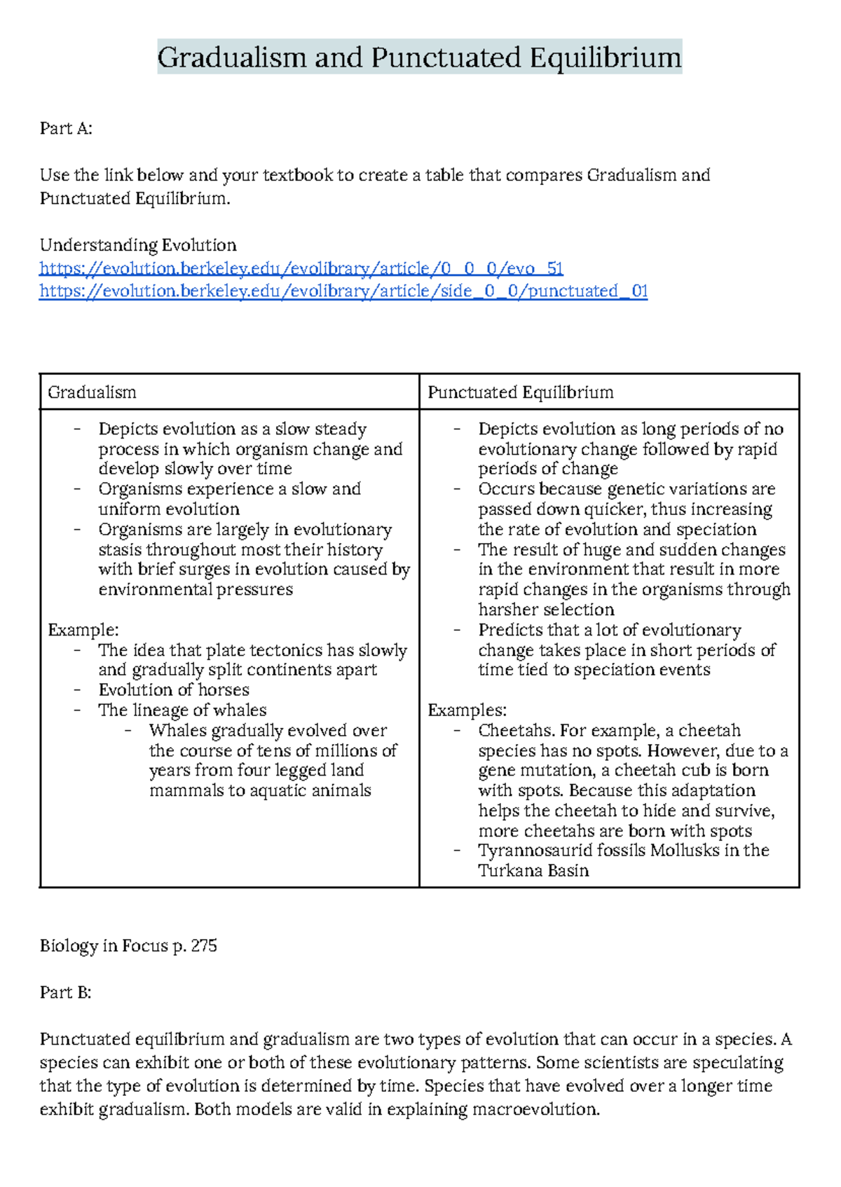 Gradualism and Punctuated Equilibrium - Understanding Evolution - Studocu