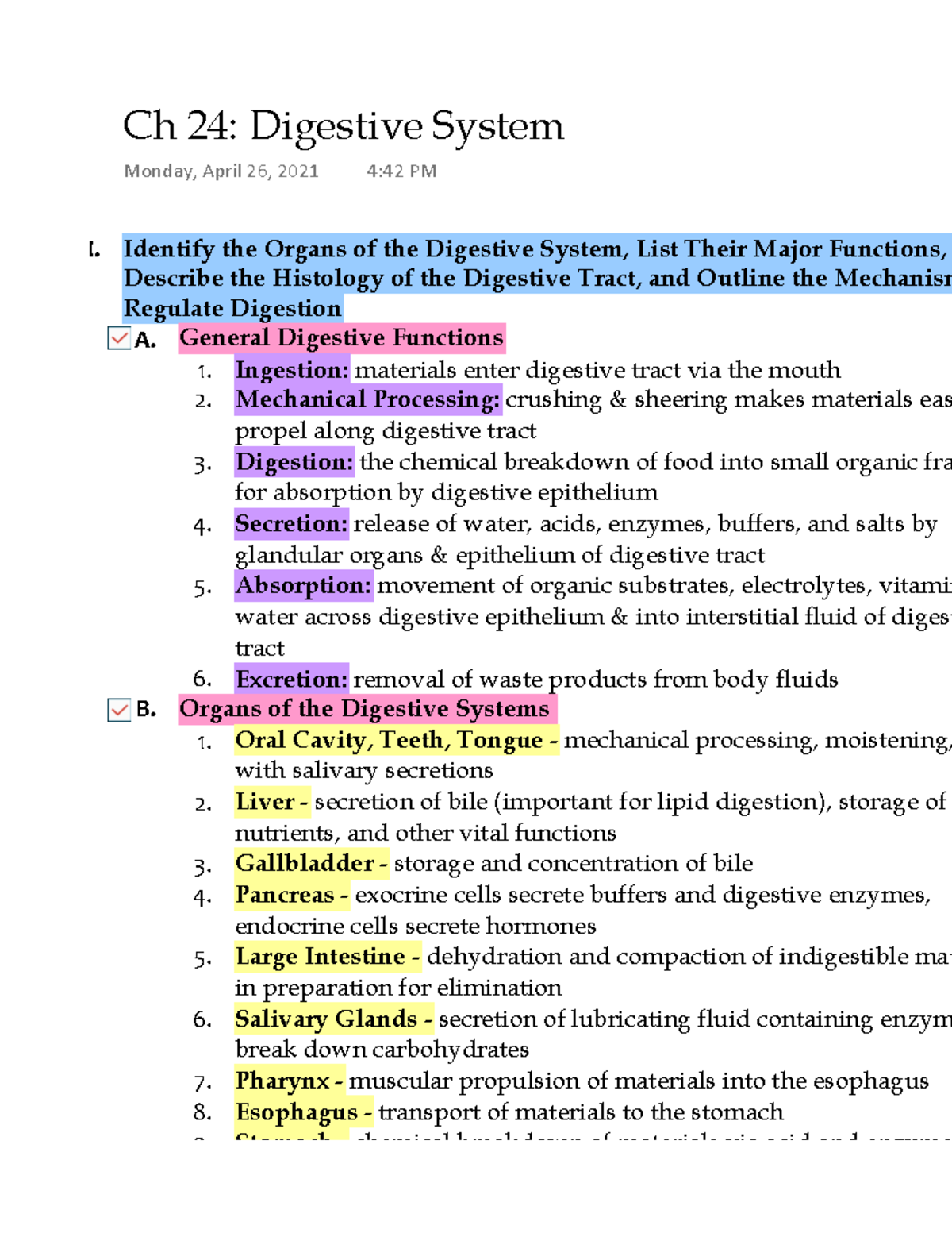 Ch 24 Digestive System - Lecture notes 14 - Identify the Organs of the ...