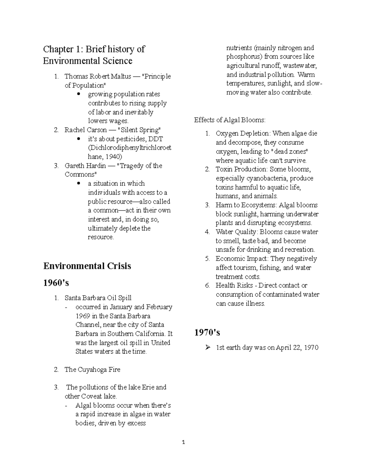 Envi-Scie- Notes - Chapter 1: Brief history of Environmental Science 1 ...