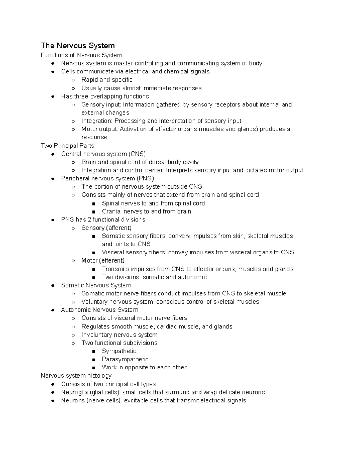 Anatomy Notes Day 20 - Lisa Nelson - The Nervous System Functions of ...
