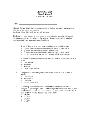 Accounting Entrance Examination Practice Question SET J.M. TULL School ...