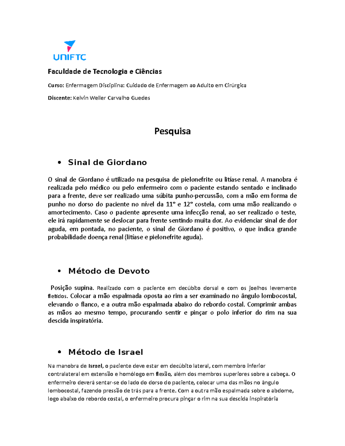 Pesquisa sinais Giordano, Devoto e Israel - Faculdade de Tecnologia e ...