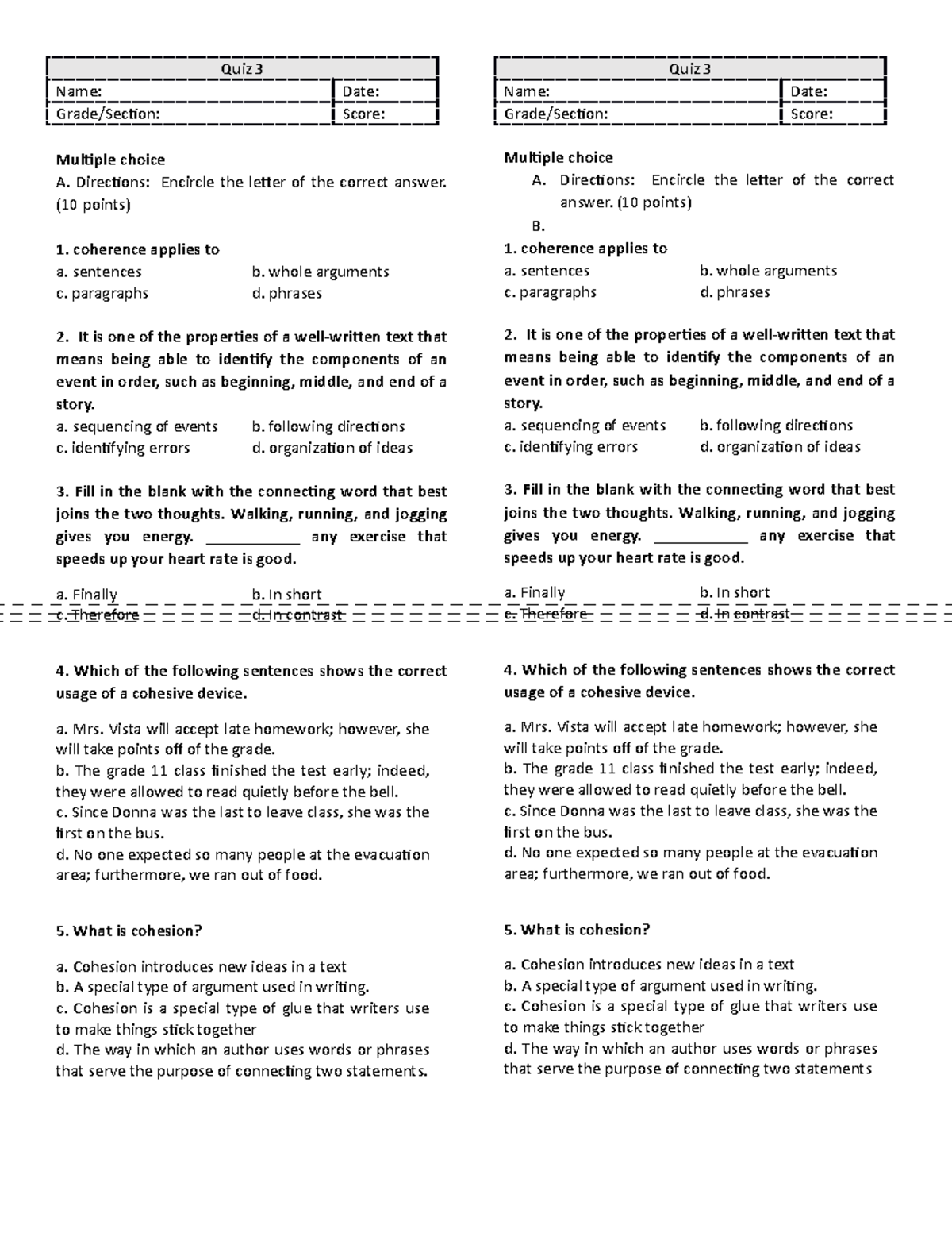 RW-Quiz-3 - good for practice material - Quiz 3 Name: Date: Grade ...