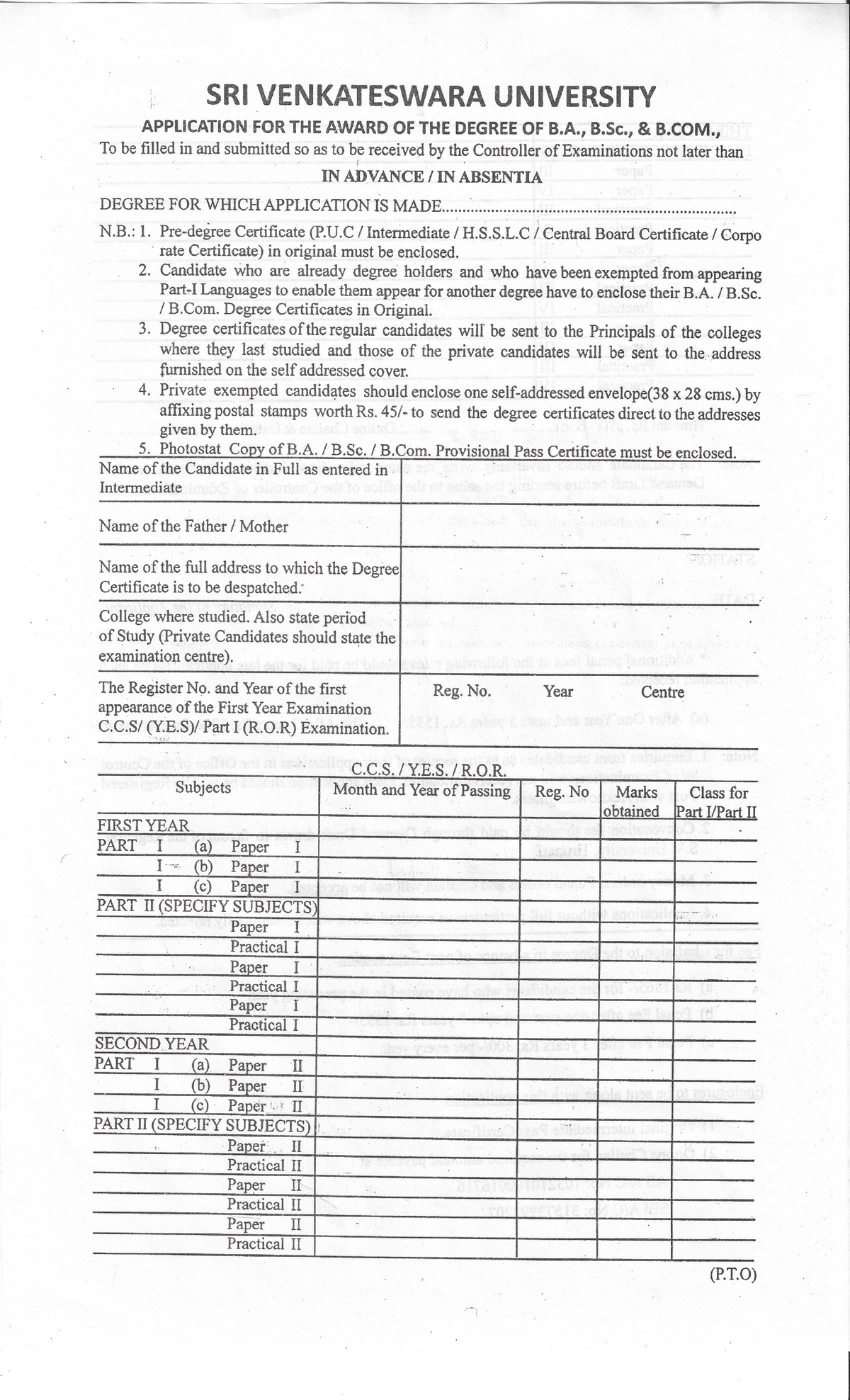 Application for theaward of the degree of ba bsc bcom - B.tech - Studocu