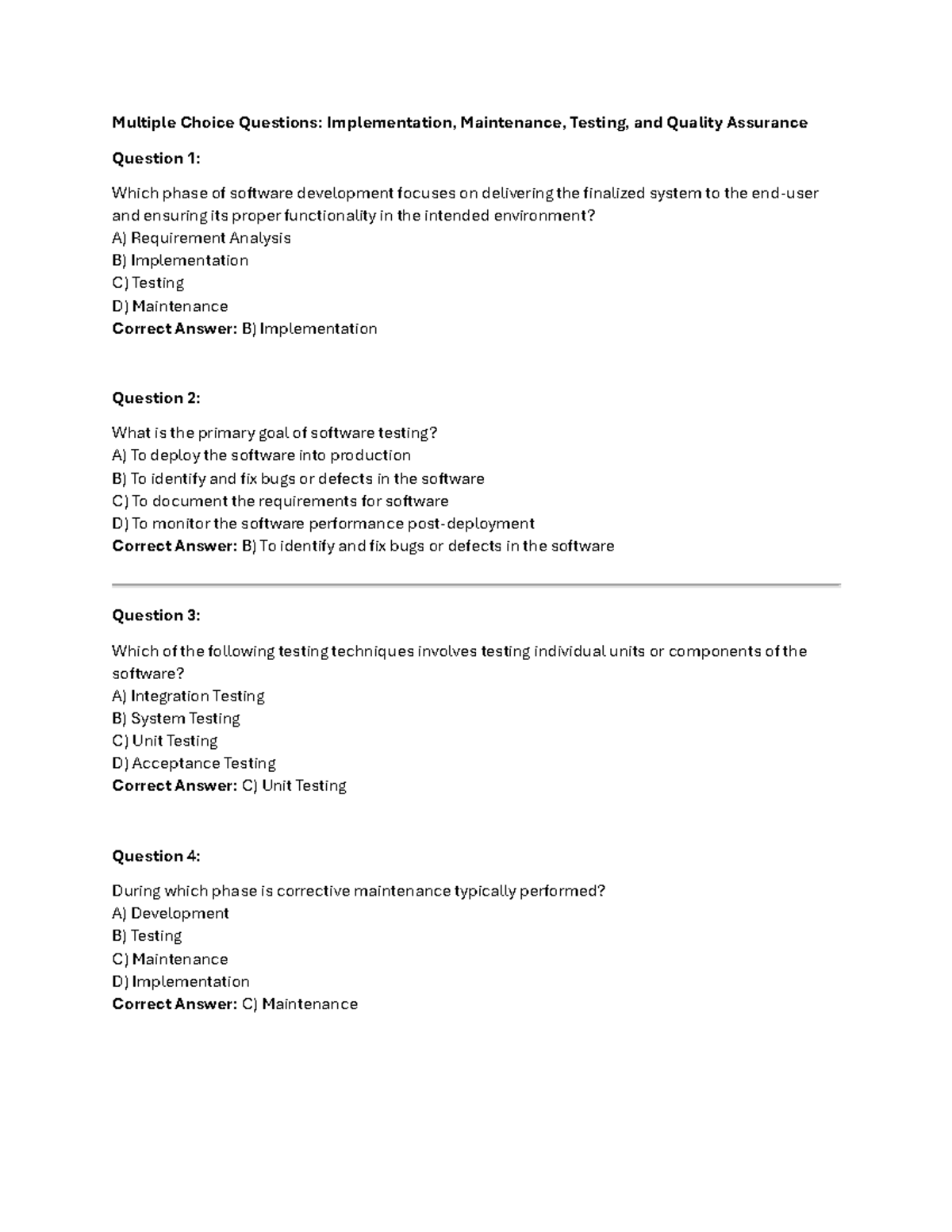 Software Engineering - Implementation, Maintenance, Testing, and ...