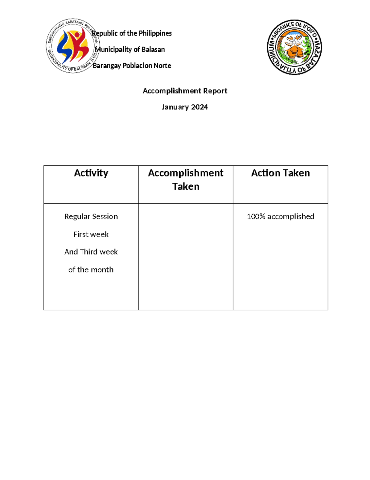 Accomplishment report with logo - Medicine - Republic of the ...