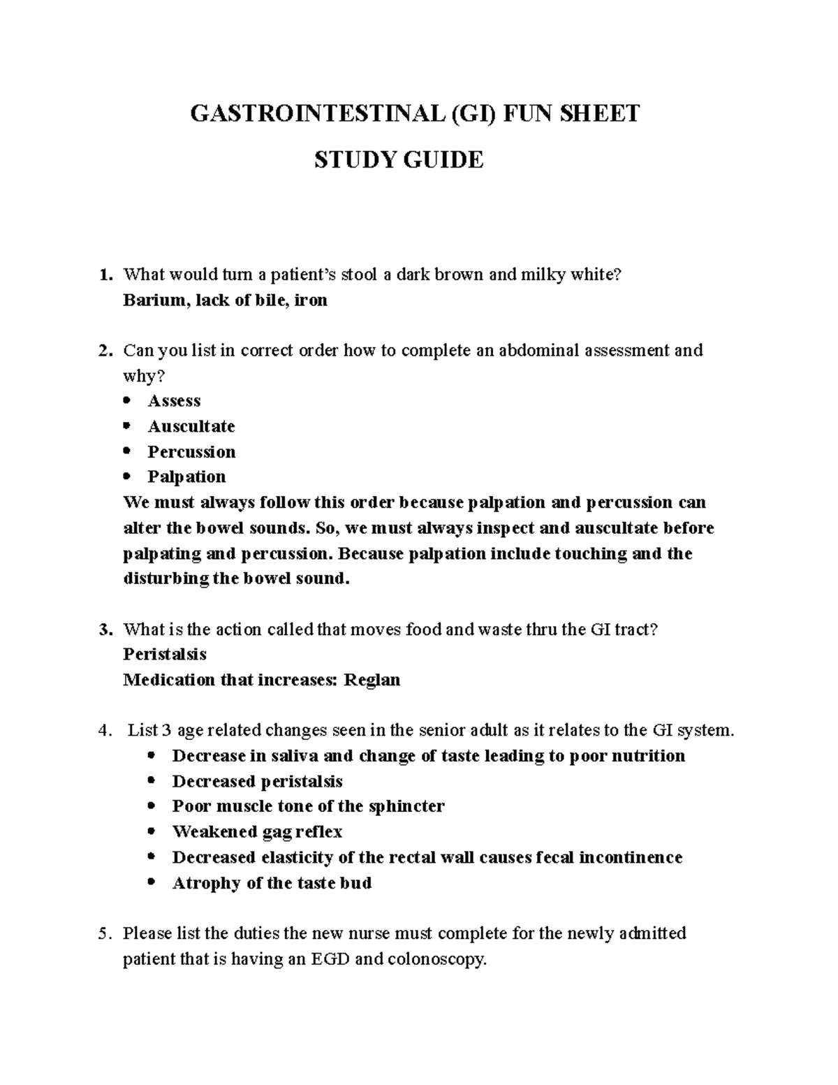 GI Fun Sheet GI - GASTROINTESTINAL (GI) FUN SHEET STUDY GUIDE What ...