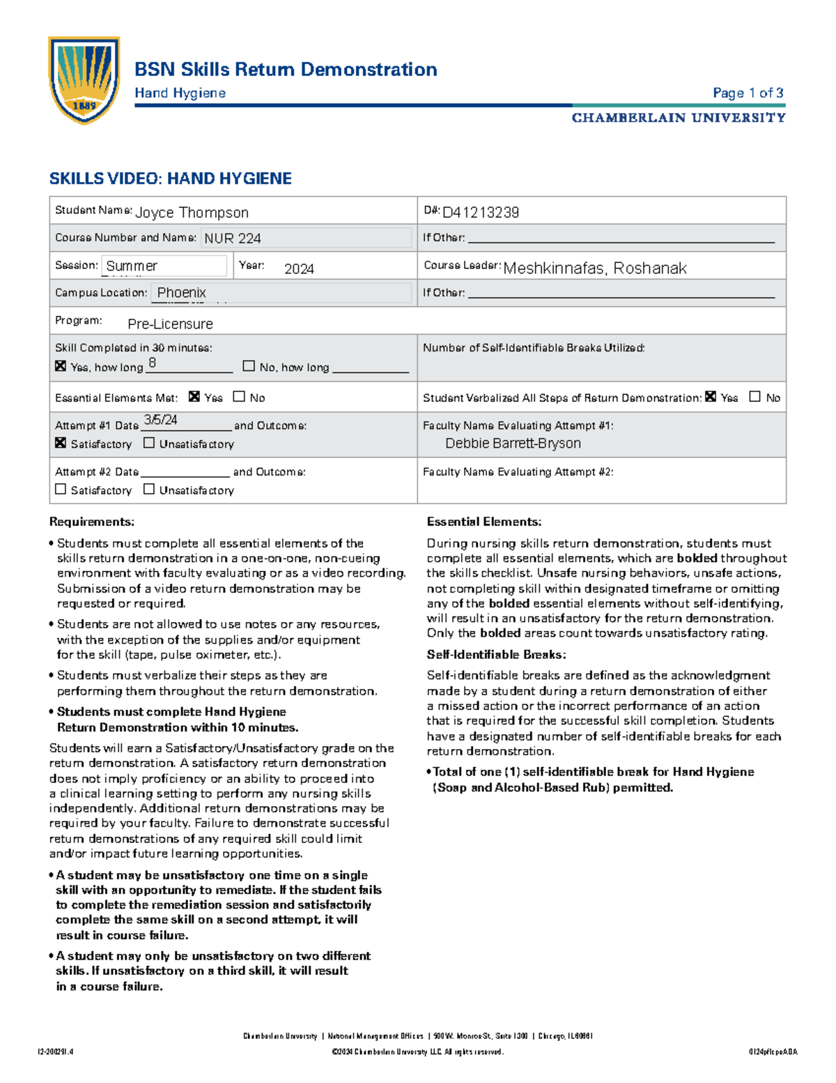 BSN Skills Return Demonstration – Hand Hygiene 2024 Joyce thompson - 12 ...