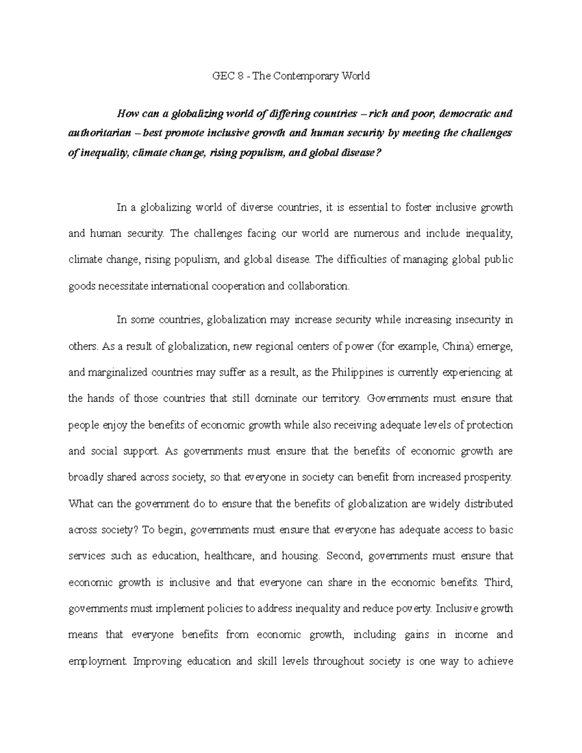 GEC 8 Globalization - GEC 8 - The Contemporary World How can a ...