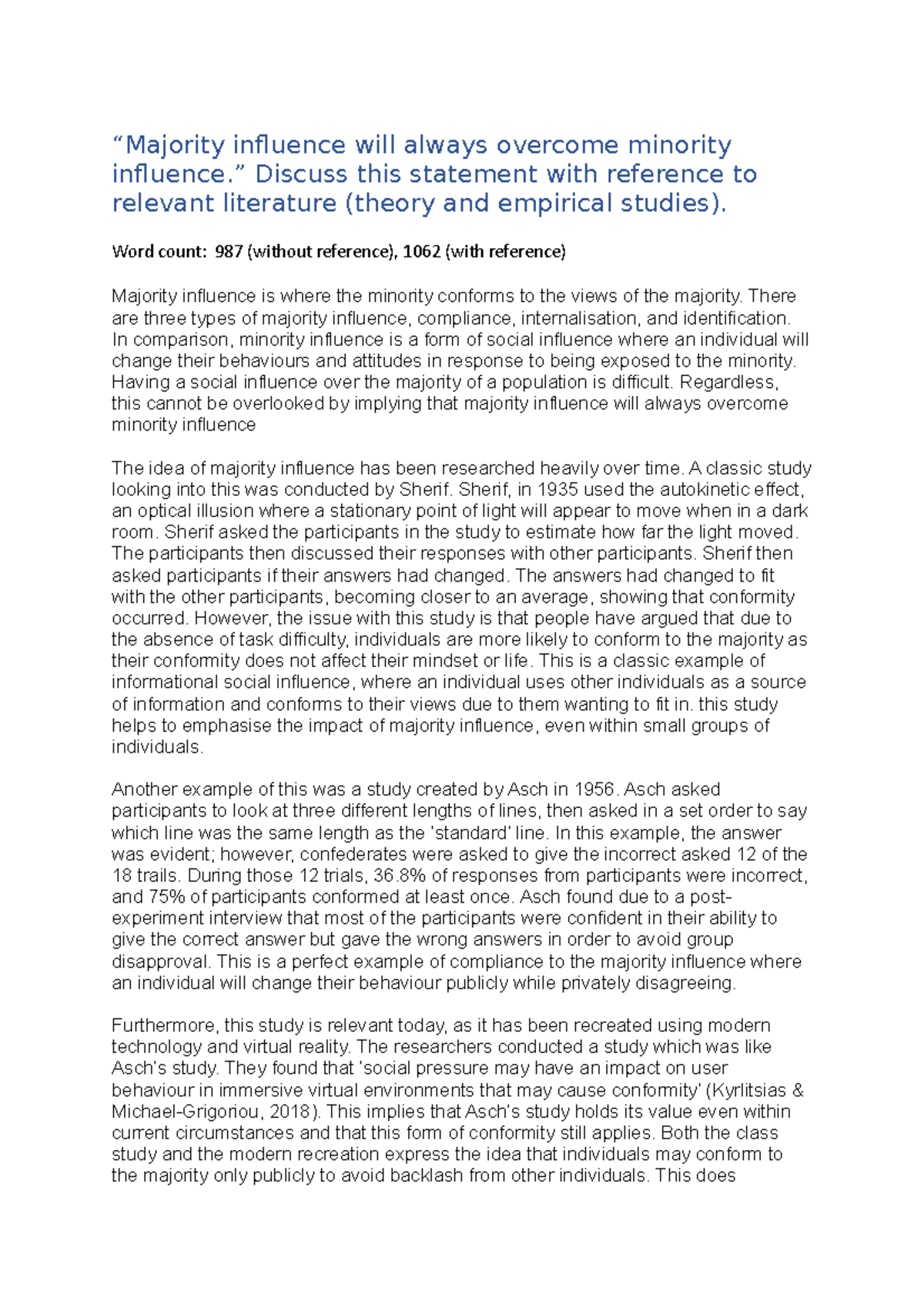 Minority and majority influence - “Majority influence will always ...