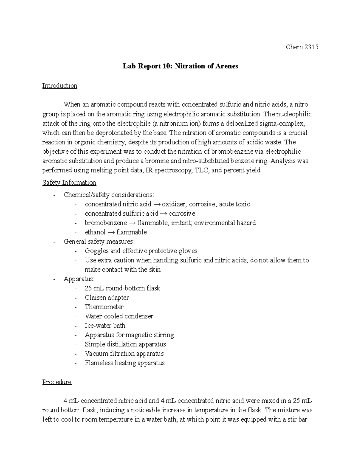 Lab Report 10 - Experimental Organic Chemistry: a Miniscale and ...