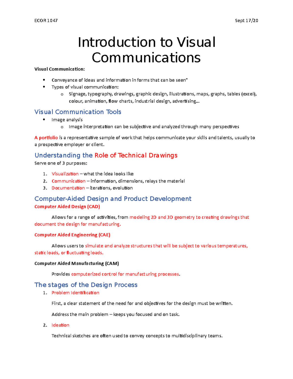 ECOR 1047 Notes - Introduction to Visual Communications - ECOR 1047 ...