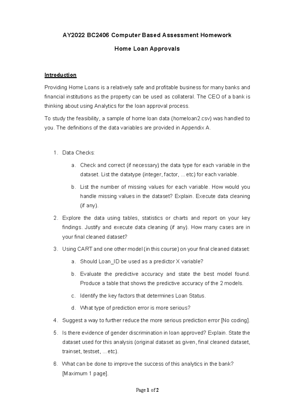 CBA Question Paper - nil - Page 1 of 2 AY2022 BC2406 Computer Based Assessment Homework Home ...