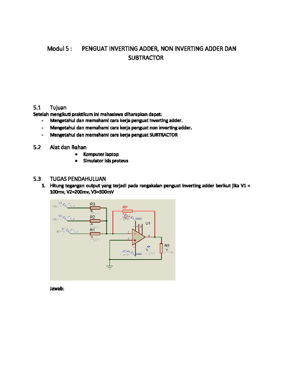 Modul 5 Penguat Inverting Adder, NON Inverting Adder DAN ...