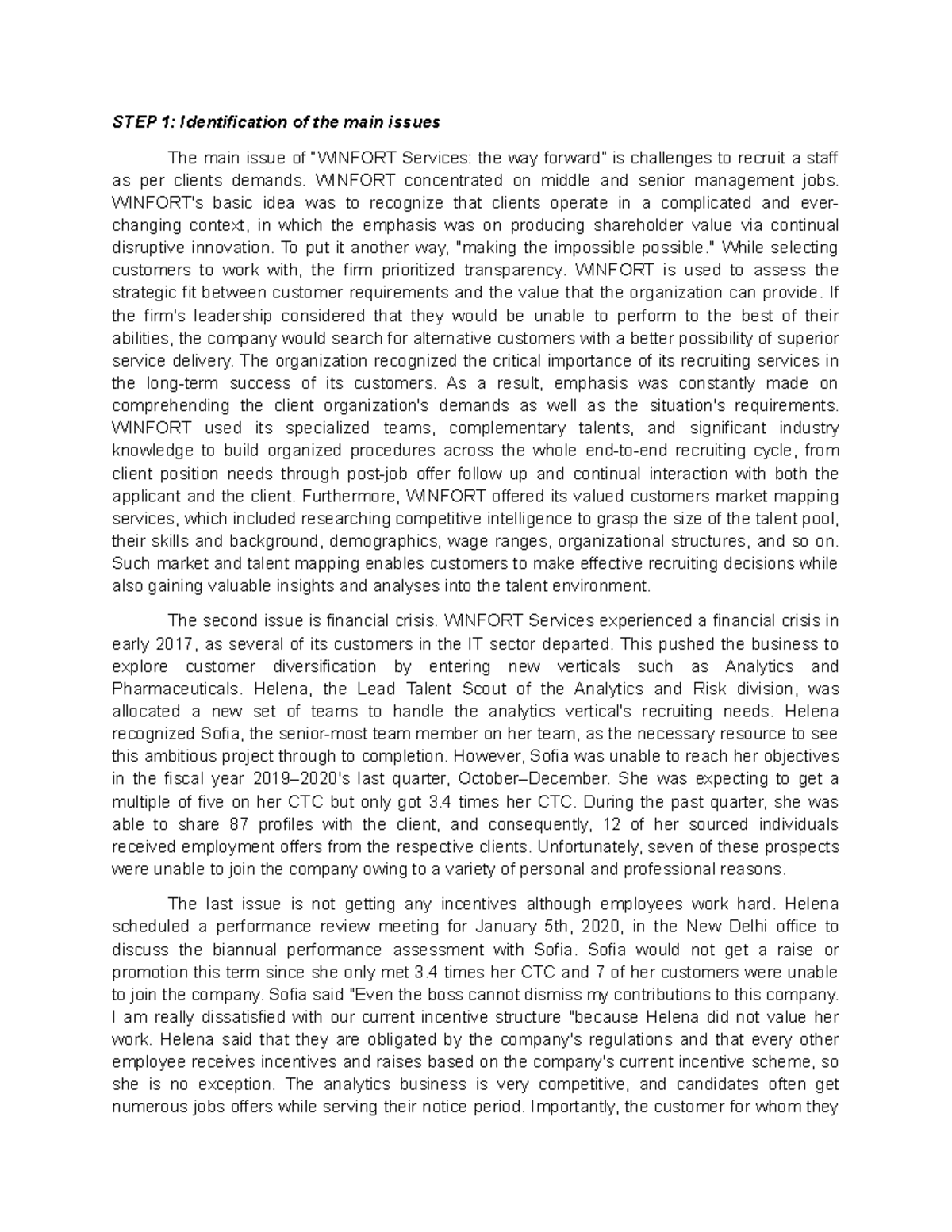 OB CASE Study Evaluation - STEP 1: Identification of the main issues ...