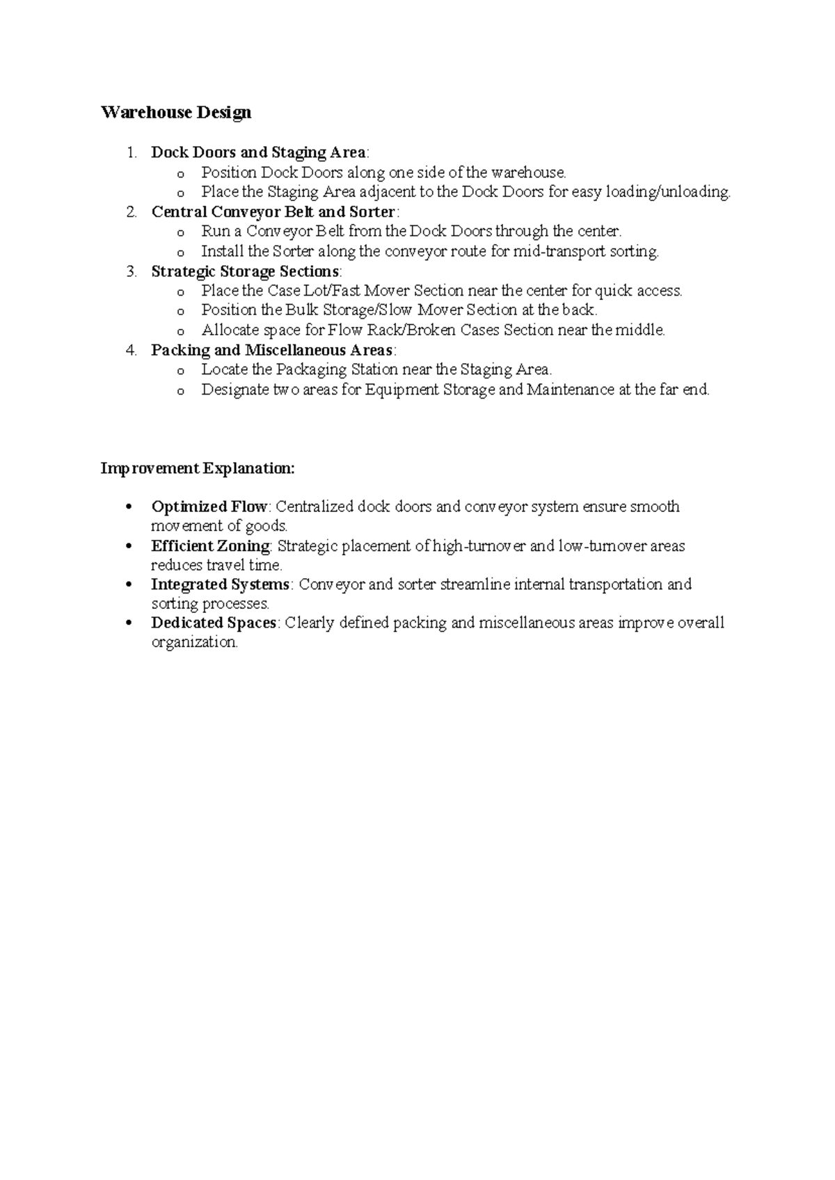 Warehouse Design - Dock Doors and Staging Area: o Position Dock Doors ...