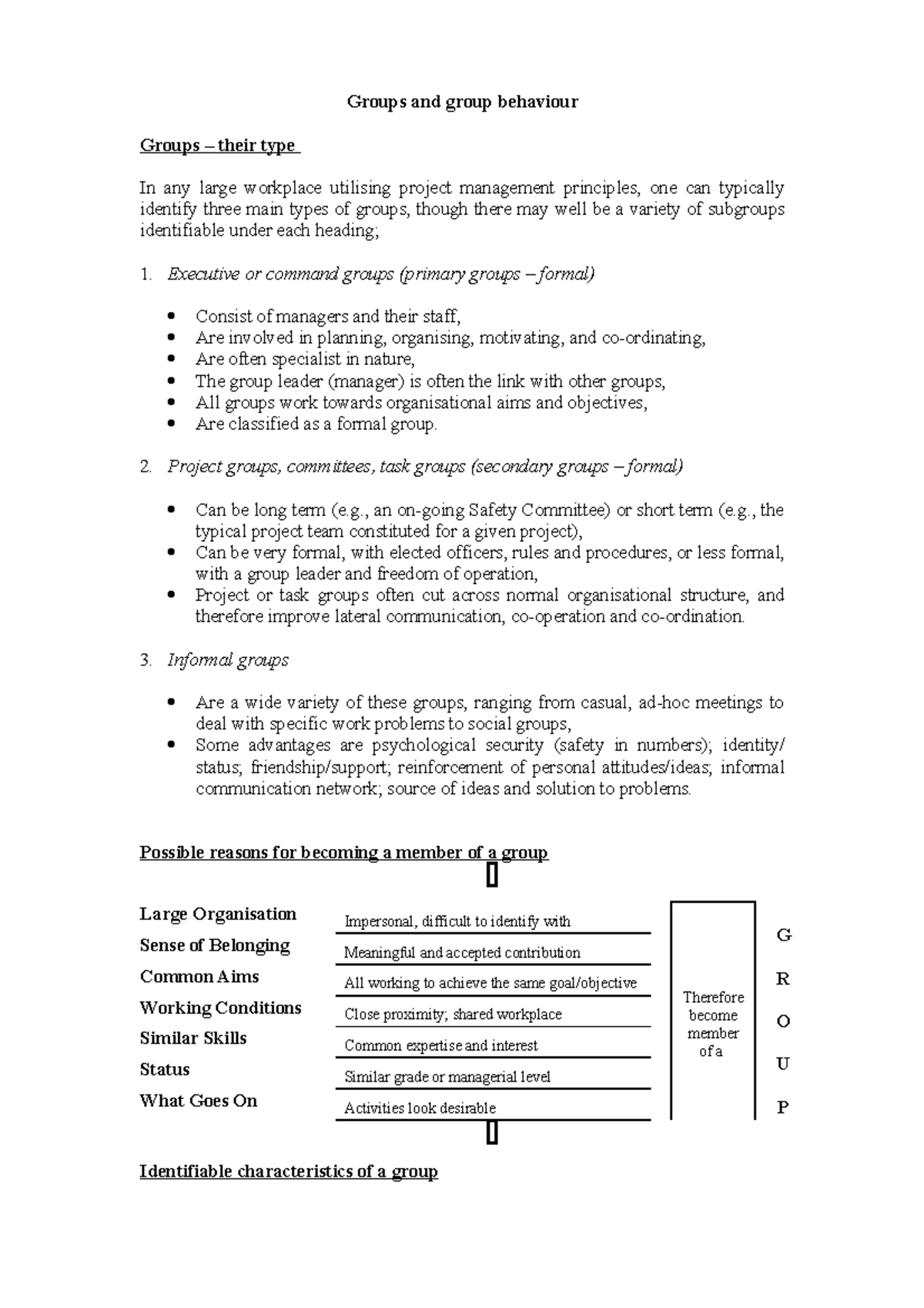 Groups and group behaviour - Groups and group behaviour Groups – their ...