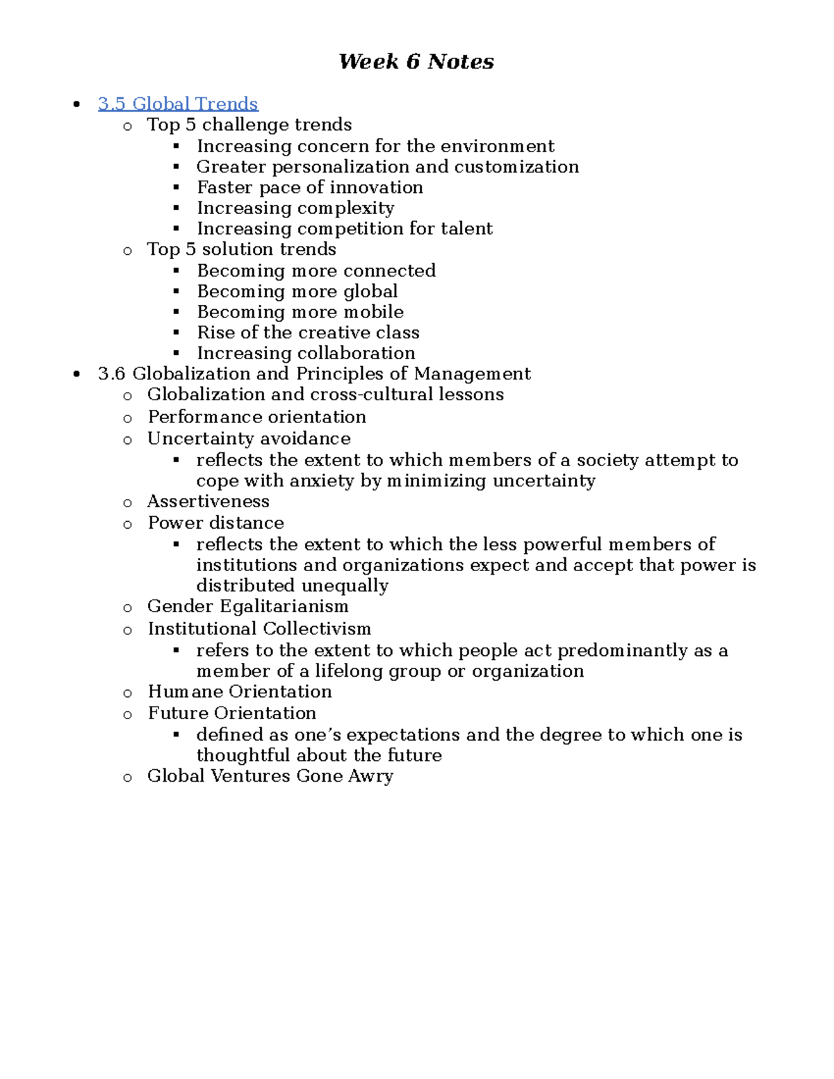 Week 6 Reading Notes - Week 6 Notes 3 Global Trends o Top 5 challenge ...