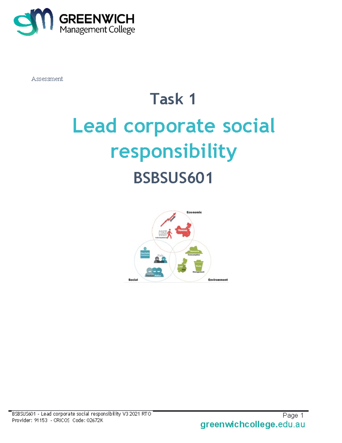 Bsbsus 601 task 1 done - kvvkkvkvk - Assessment Task 1 Lead corporate social responsibility ...