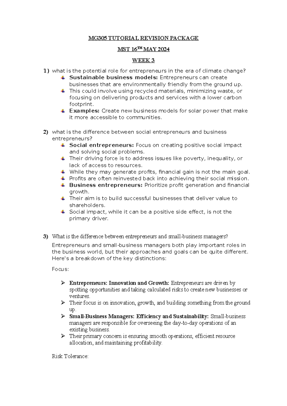 MG305 Tutorial Revision Package - MG305 TUTORIAL REVISION PACKAGE MST 16TH MAY 2024 WEEK 3 1 ...