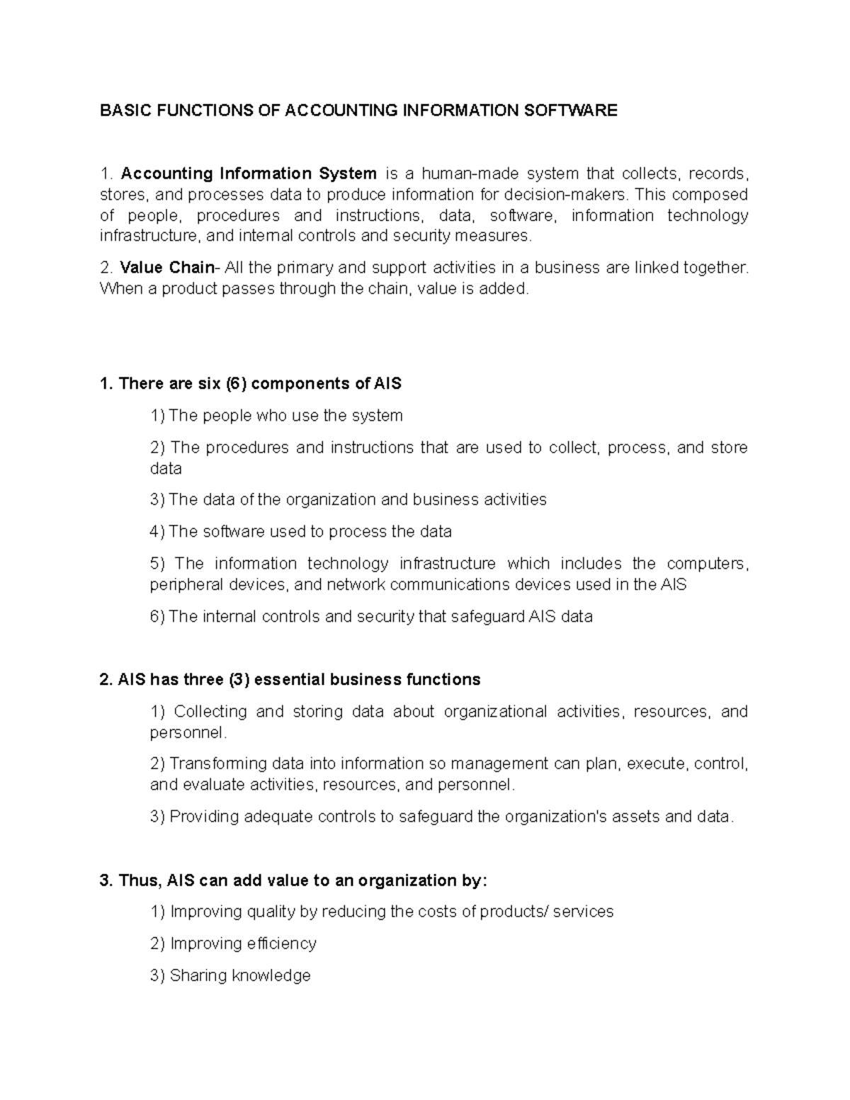 Basic Functions OF Accounting Information Software - BASIC FUNCTIONS OF ...