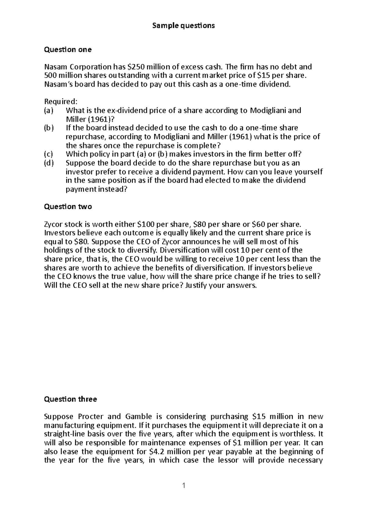 Sample/practice exam, questions and answers - Sample questions Question ...