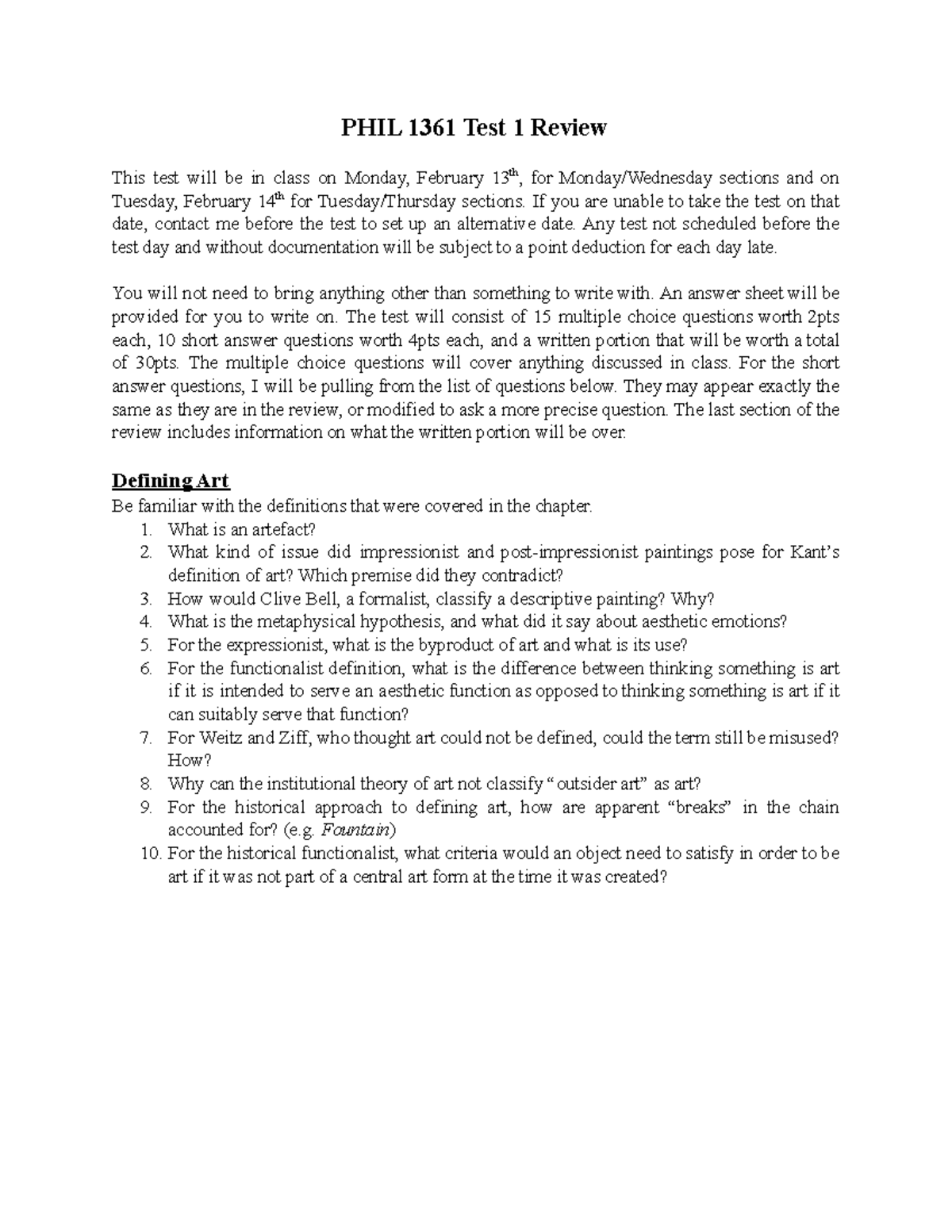 PHIL 1361 Test 1 Review - PHIL 1361 Test 1 Review This test will be in ...