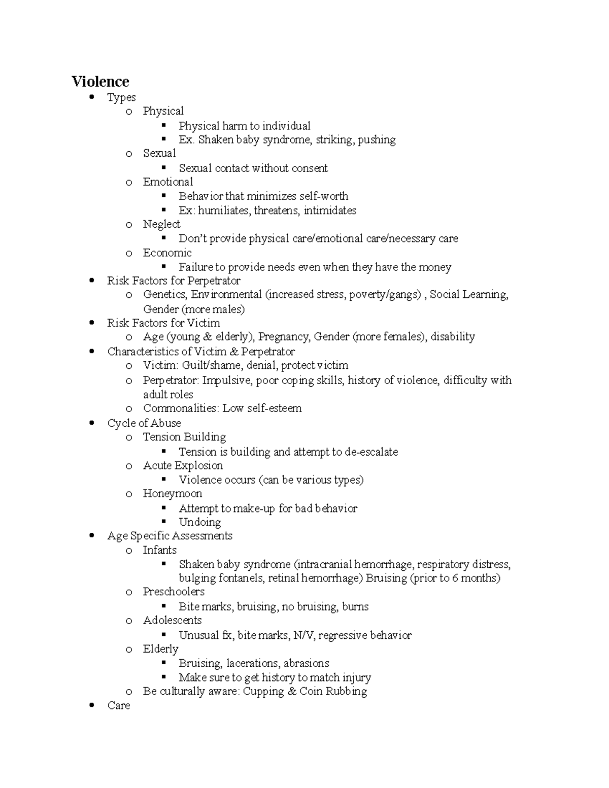 Lecture violence Study Guide - Violence Types o Physical Physical harm ...
