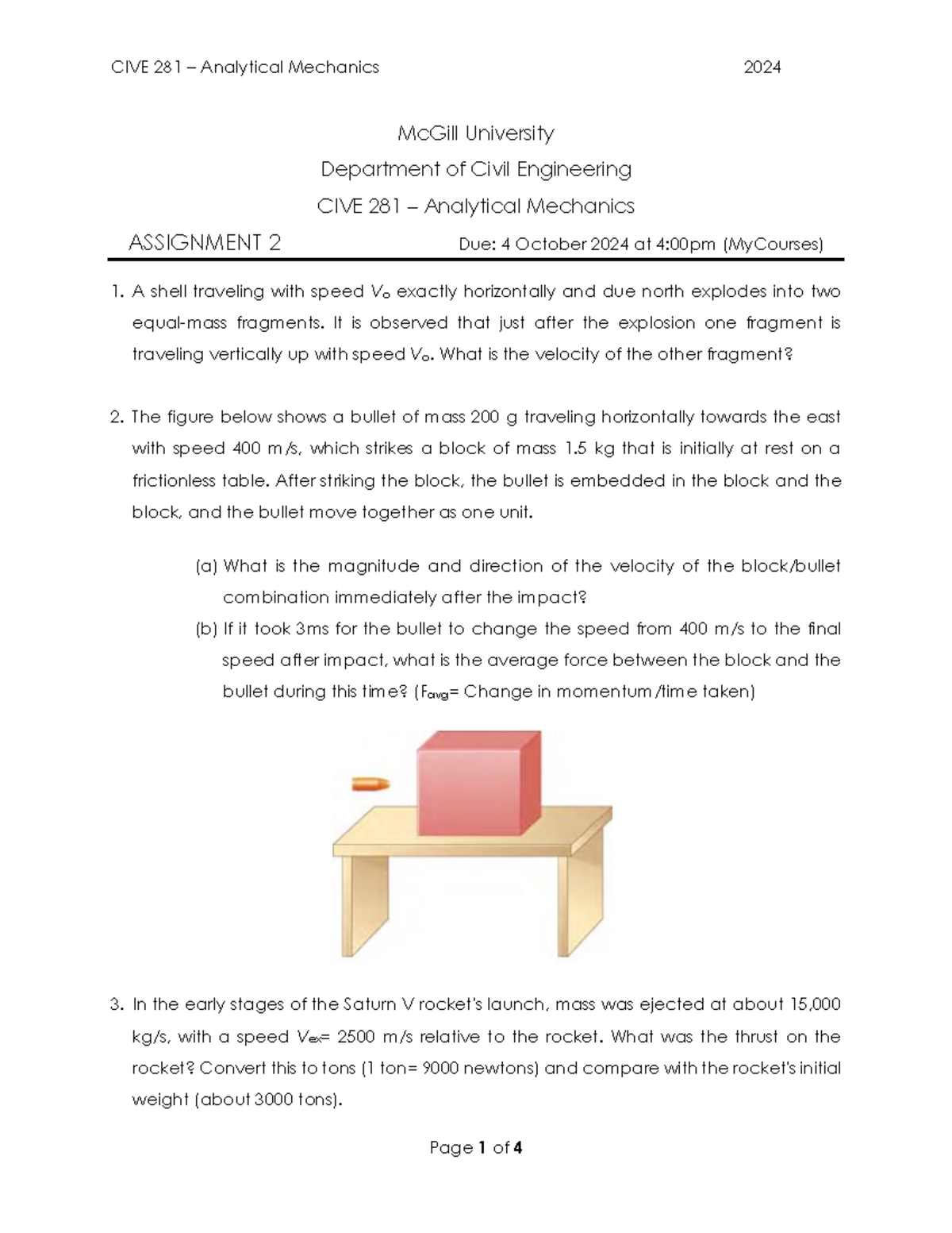 CIVE 281 - Assignment 2 - McGill University Department of Civil Engineering CIVE 281 ...