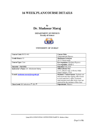 16 week plan mep - physics - 16 WEEK PLAN/COURSE DETAILS By Dr ...