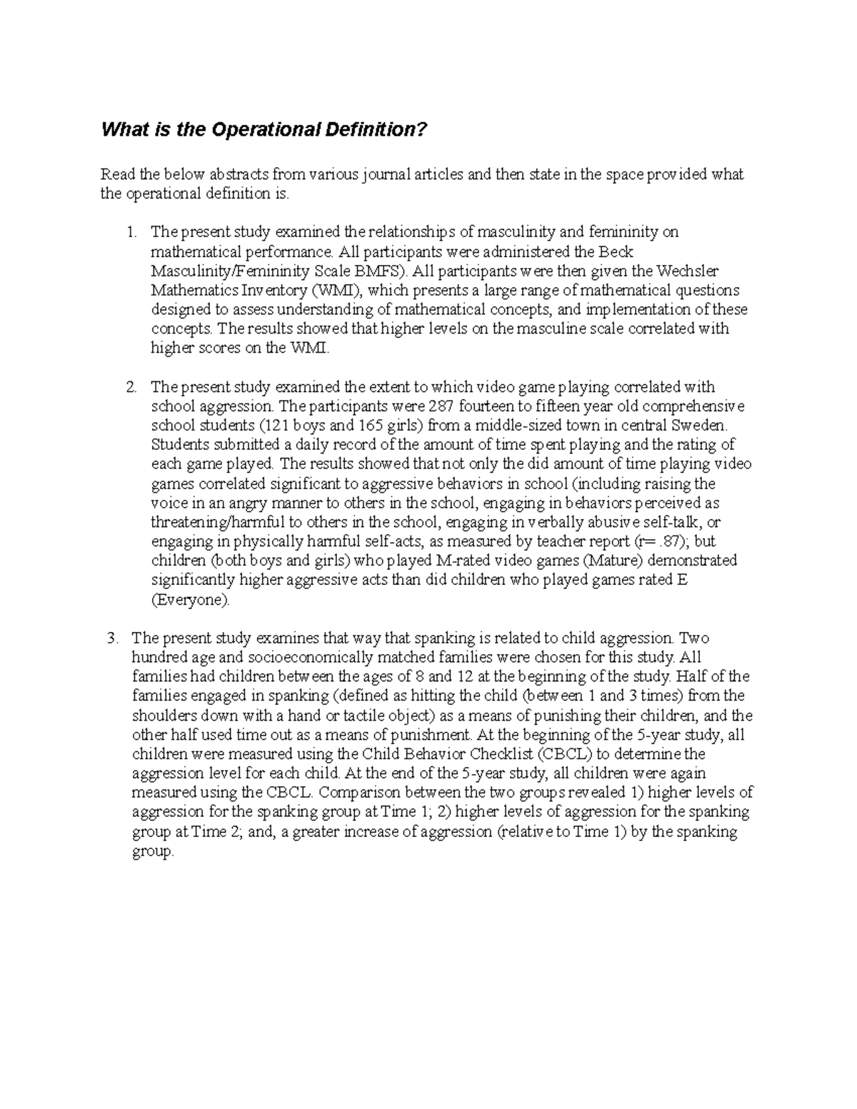 Activity What is the Operational Definition - What is the Operational ...