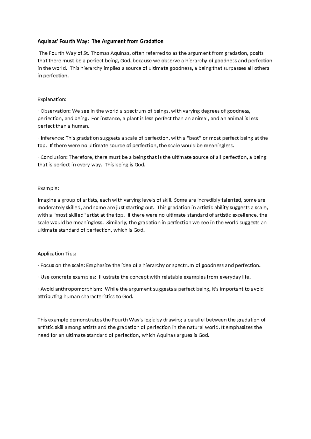 Aquinas - just it - Aquinas' Fourth Way: The Argument from Gradation ...