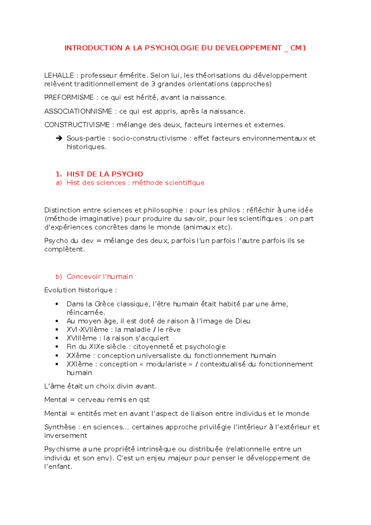CM histoire de la psychologie du développement - INTRODUCTION A LA ...