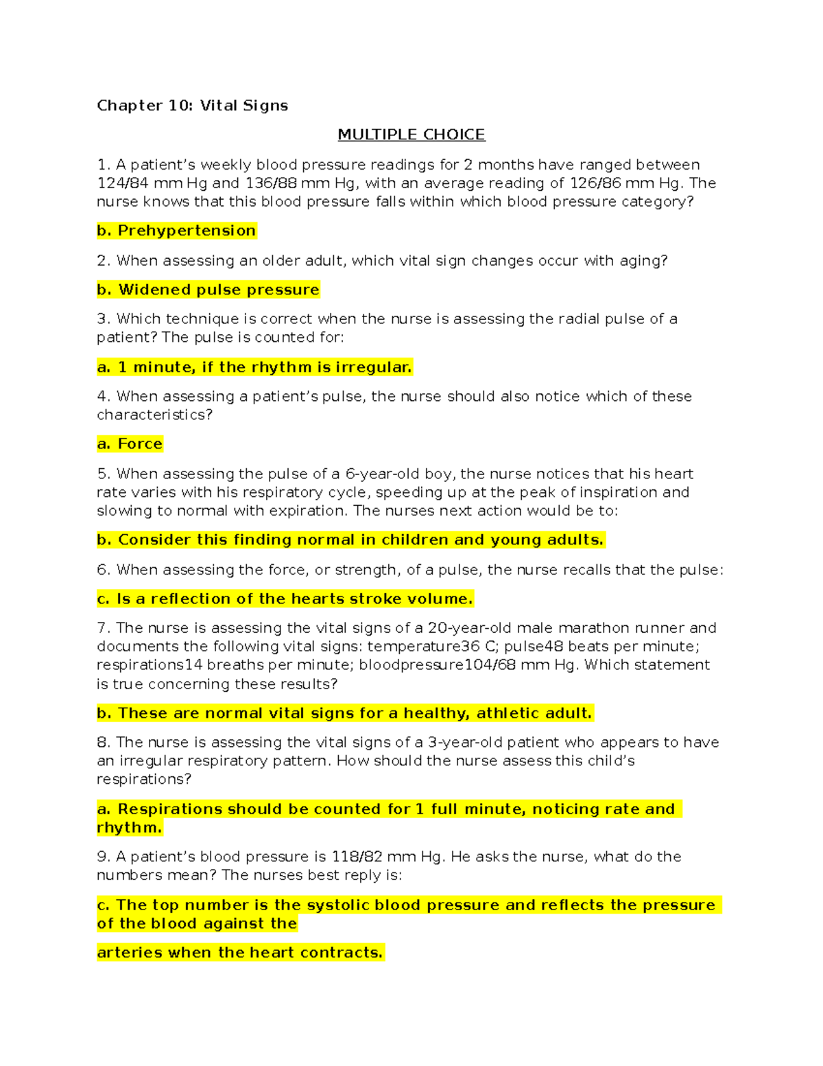 Healthassessnew - Health assessment questions - Chapter 10: Vital Signs ...